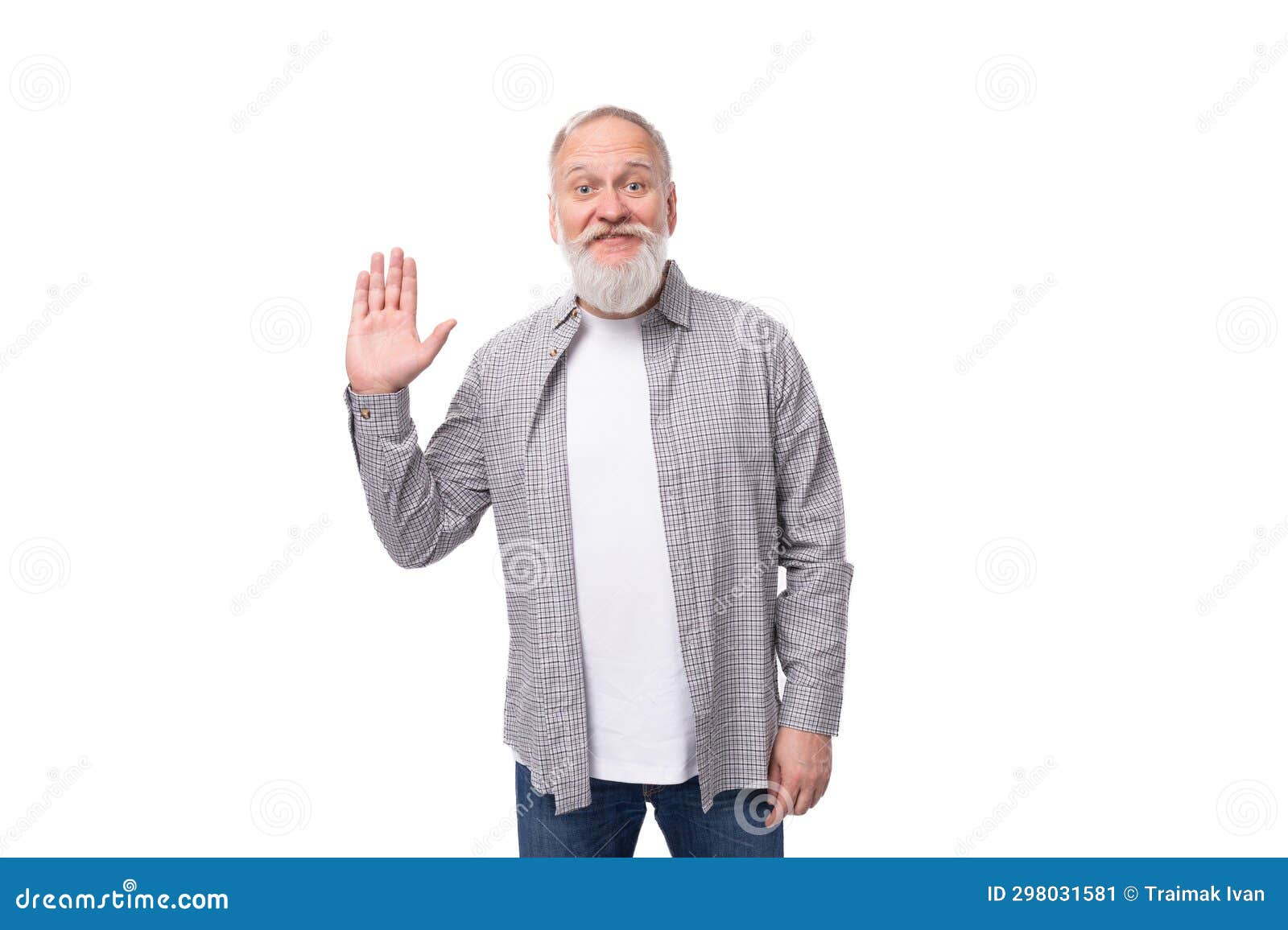 Well Groomed Gray Haired Senior Man With A Beard And Mustache Feels