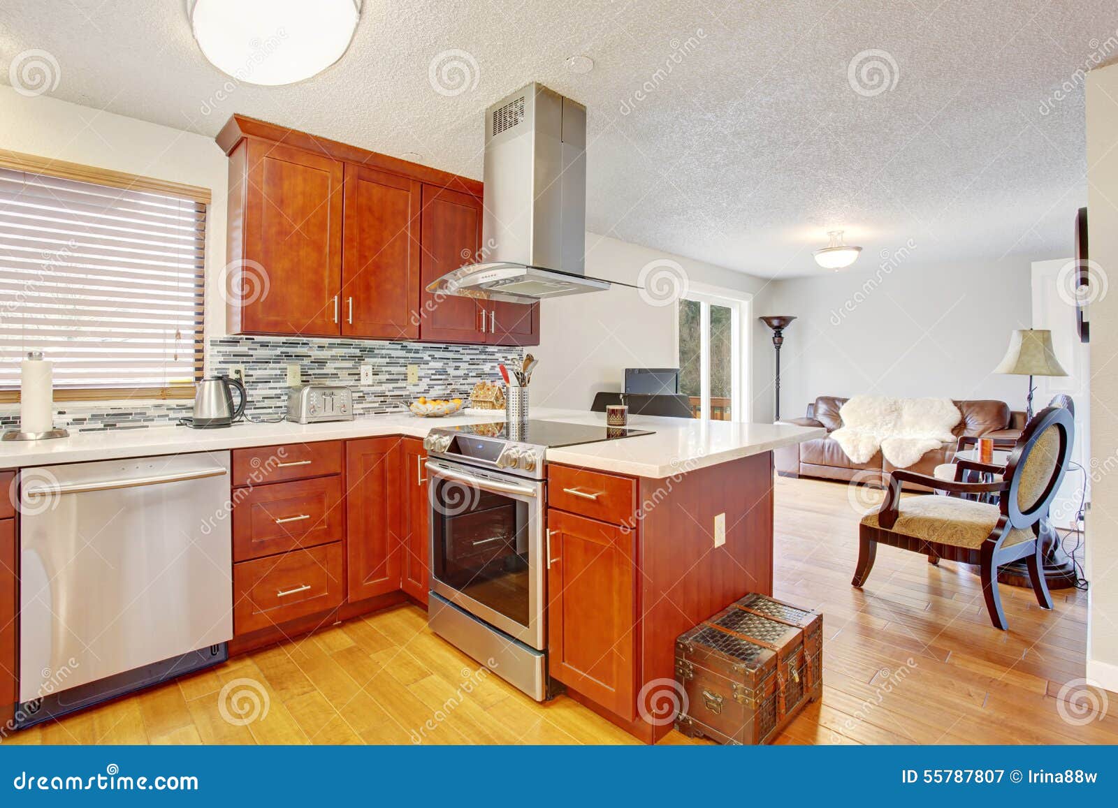 Well Kept Kitchen with Hardwood Floor. Stock Image - Image of kitchen ...