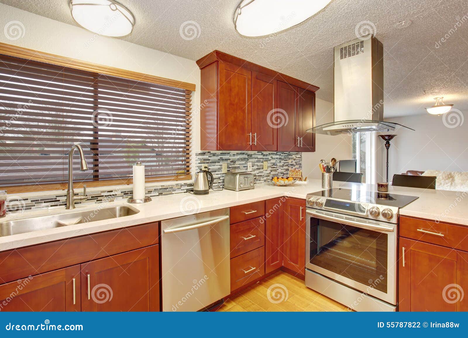 Well Kept Kitchen with Hardwood Floor. Stock Photo - Image of estate ...