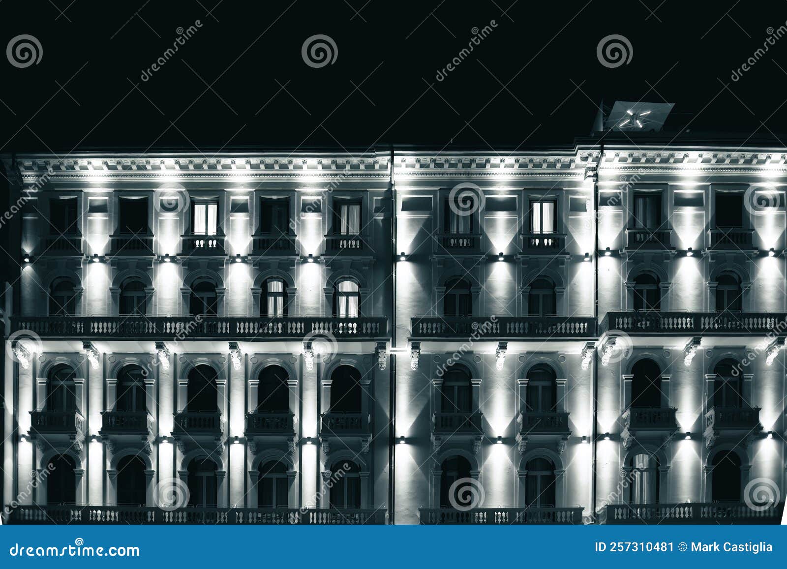 Well Lit Building Facade at Night Stock Image - Image of evening ...