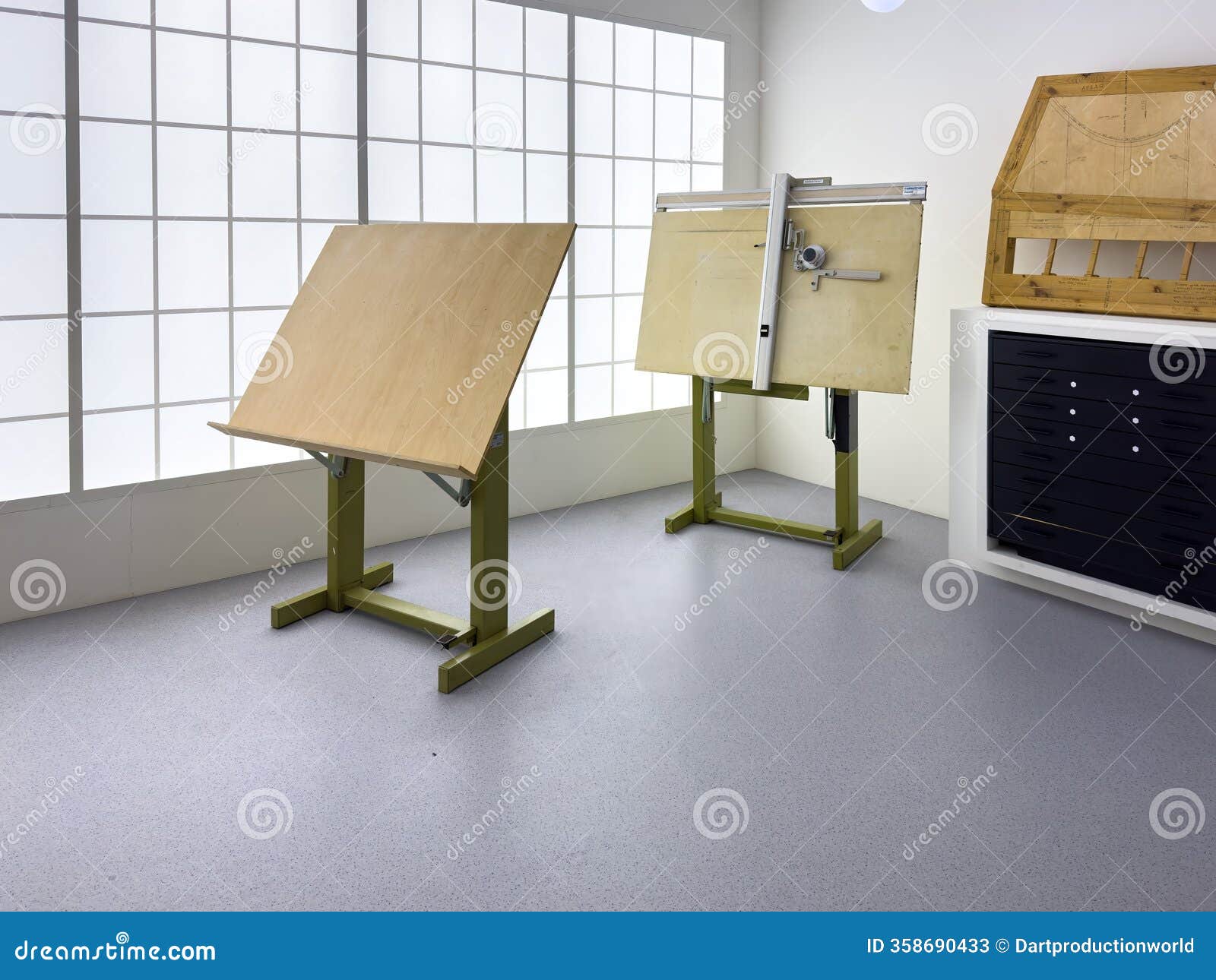 Drafting Tables in a Bright Design Studio Stock Image - Image of ...