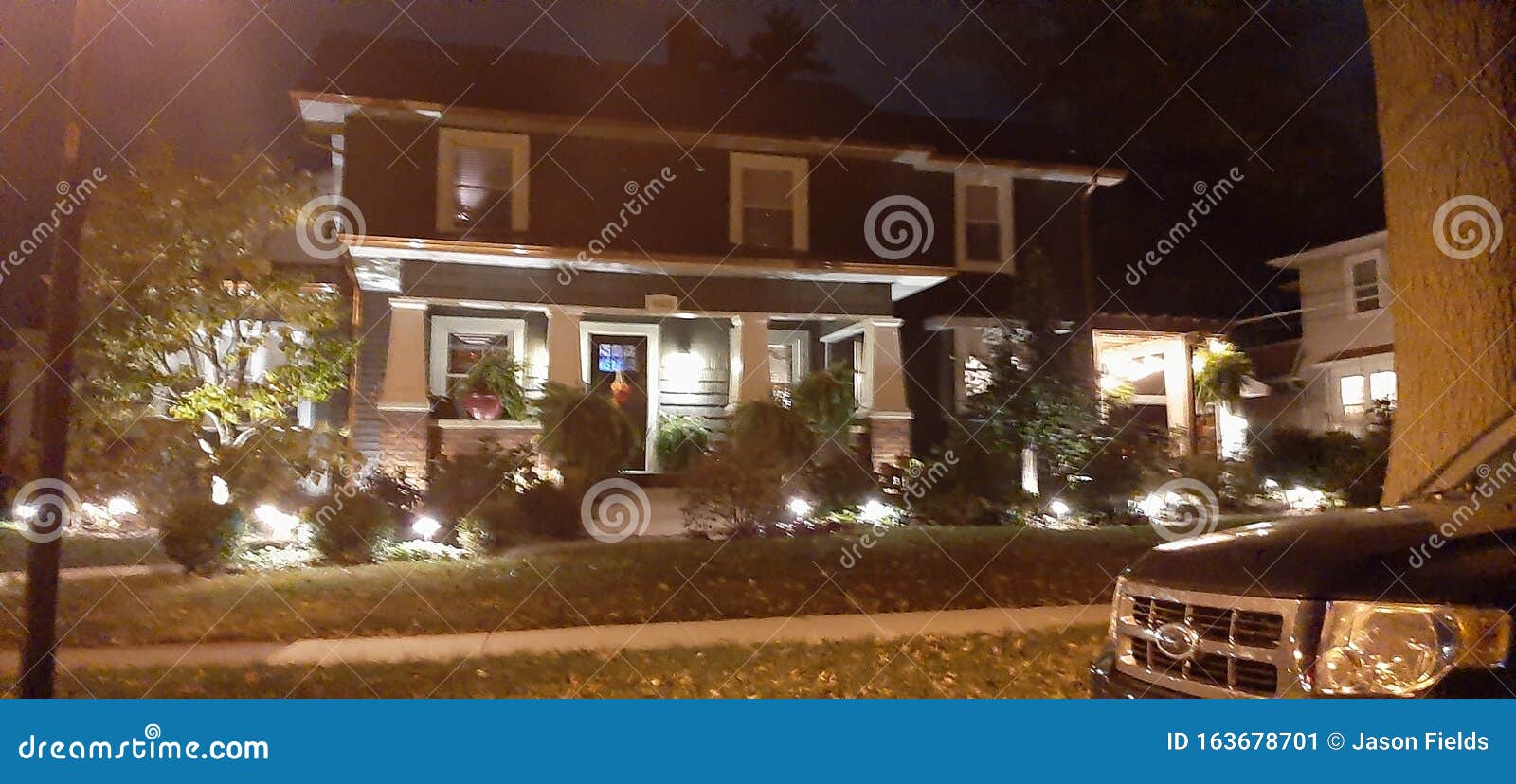 Well lit home stock image. Image of warm, house, security - 163678701