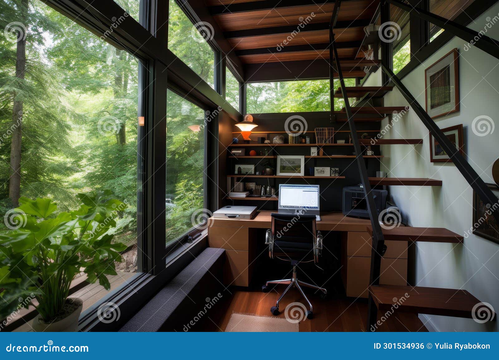 Well-lit Home Office Second Floor. Generate Ai Stock Photo - Image of ...