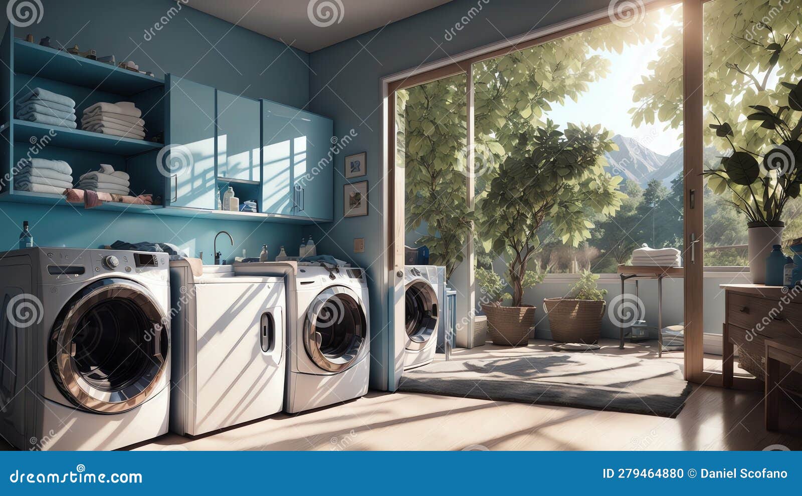 Well-Lit Laundry Room. Generative AI Stock Illustration - Illustration ...
