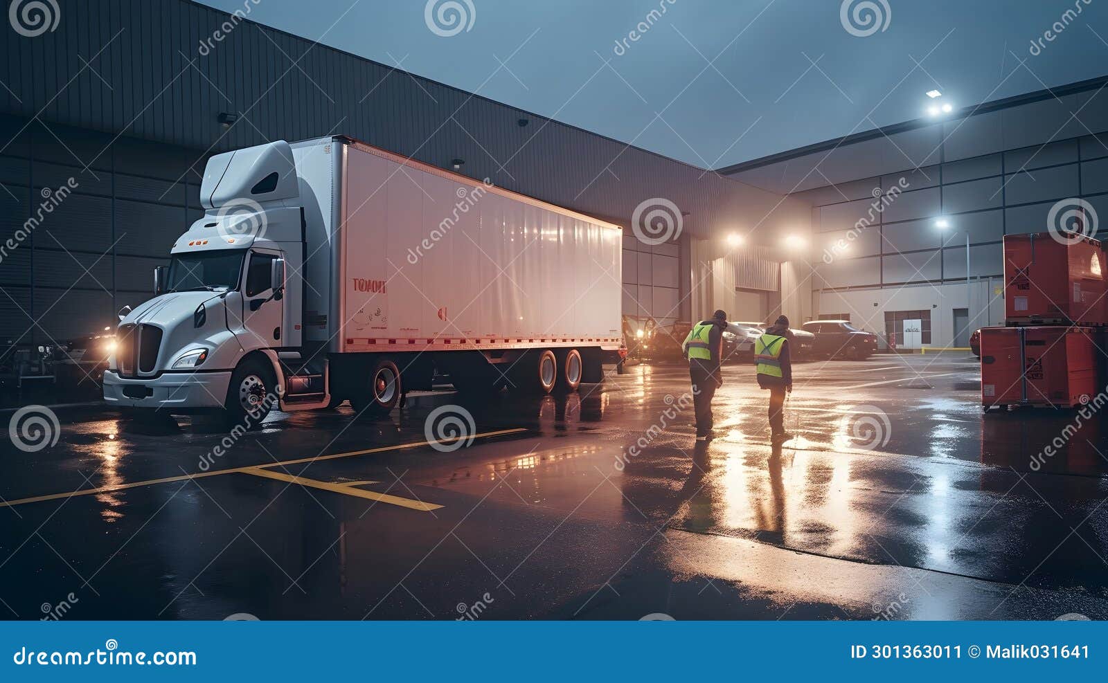 Well-lit Loading Docks with Busy Logistics Personnel and Delivery ...