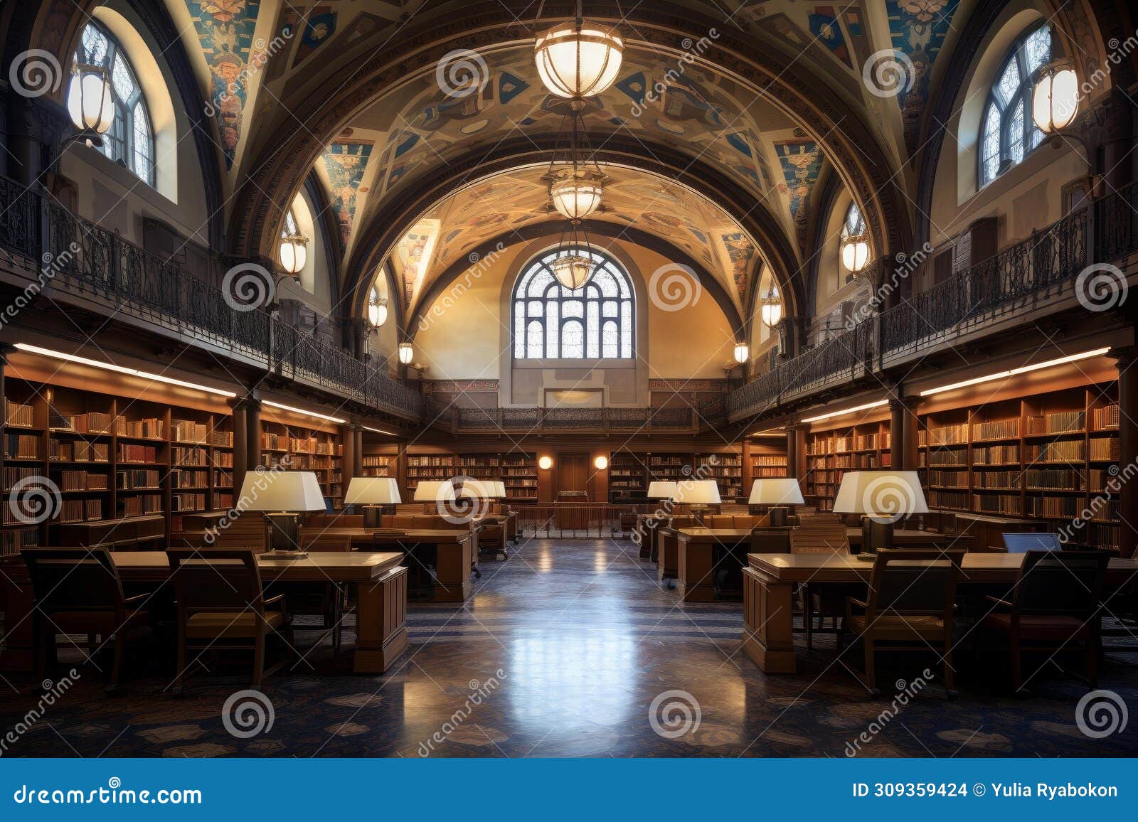 Well-lit Public Library Interior. Generate Ai Stock Photo - Image of ...