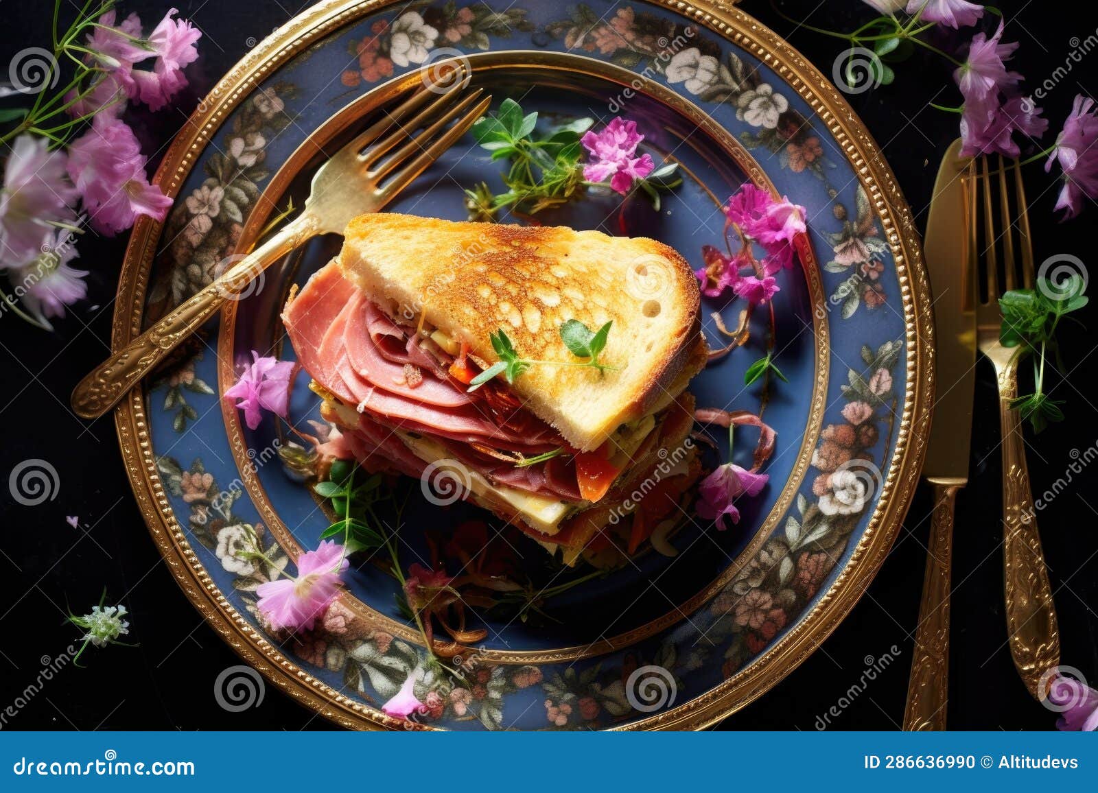 A Well-lit Sandwich on a Stylish Plate, Flat Lay Stock Photo - Image of ...