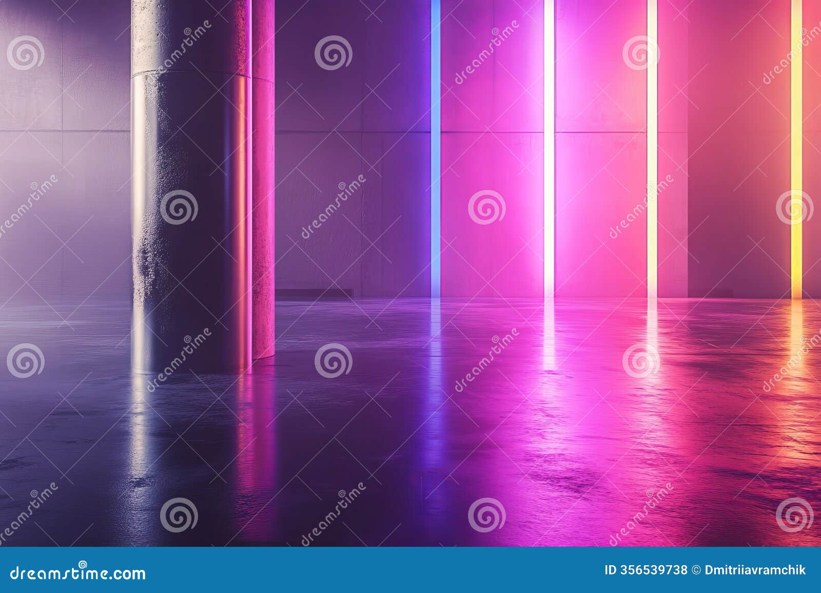 A Well-lit Space Featuring Colorful Beams and a Reflective Cylindrical ...