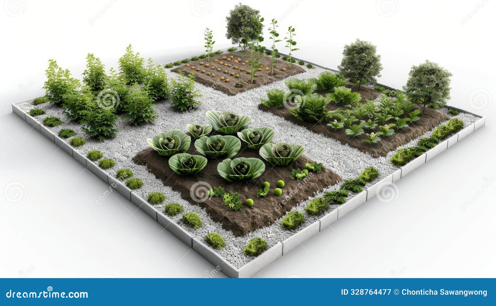 A Well-maintained Garden Plot with Various Plants and Vegetables Stock ...