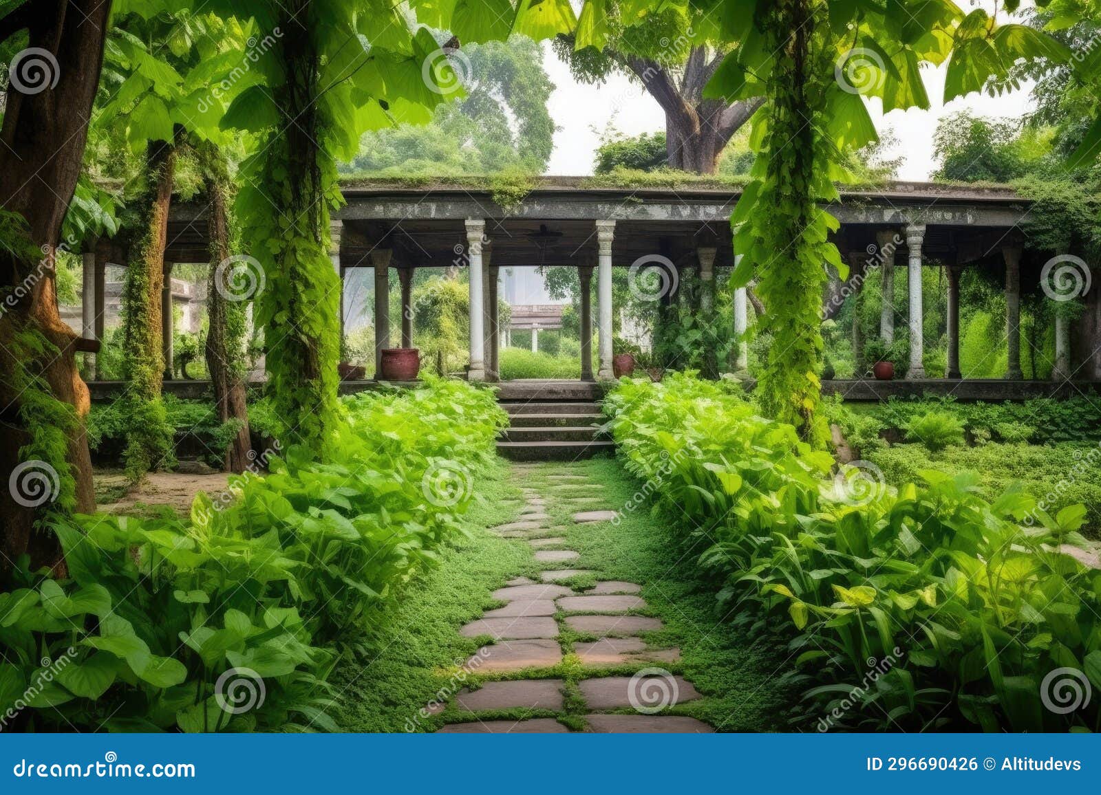 Well Maintained Temple Garden with Lush Greenery Stock Photo - Image of ...