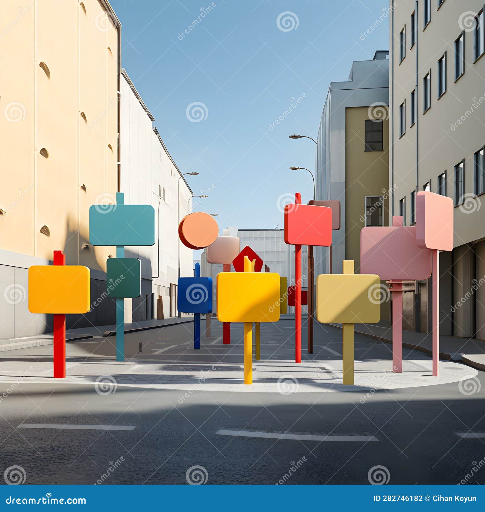 Well-marked Crosswalks with Signposts Stock Illustration - Illustration ...
