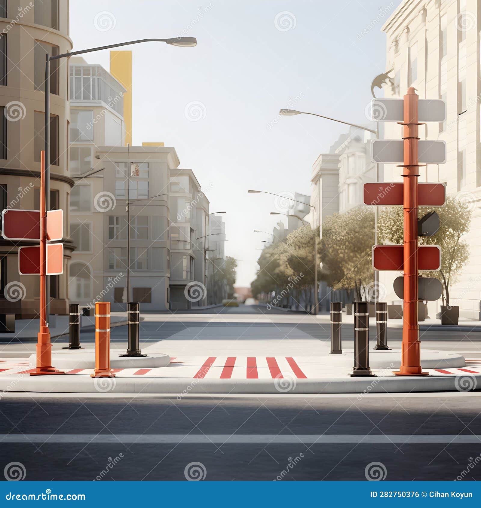 Well-marked Crosswalks with Signposts Stock Illustration - Illustration ...