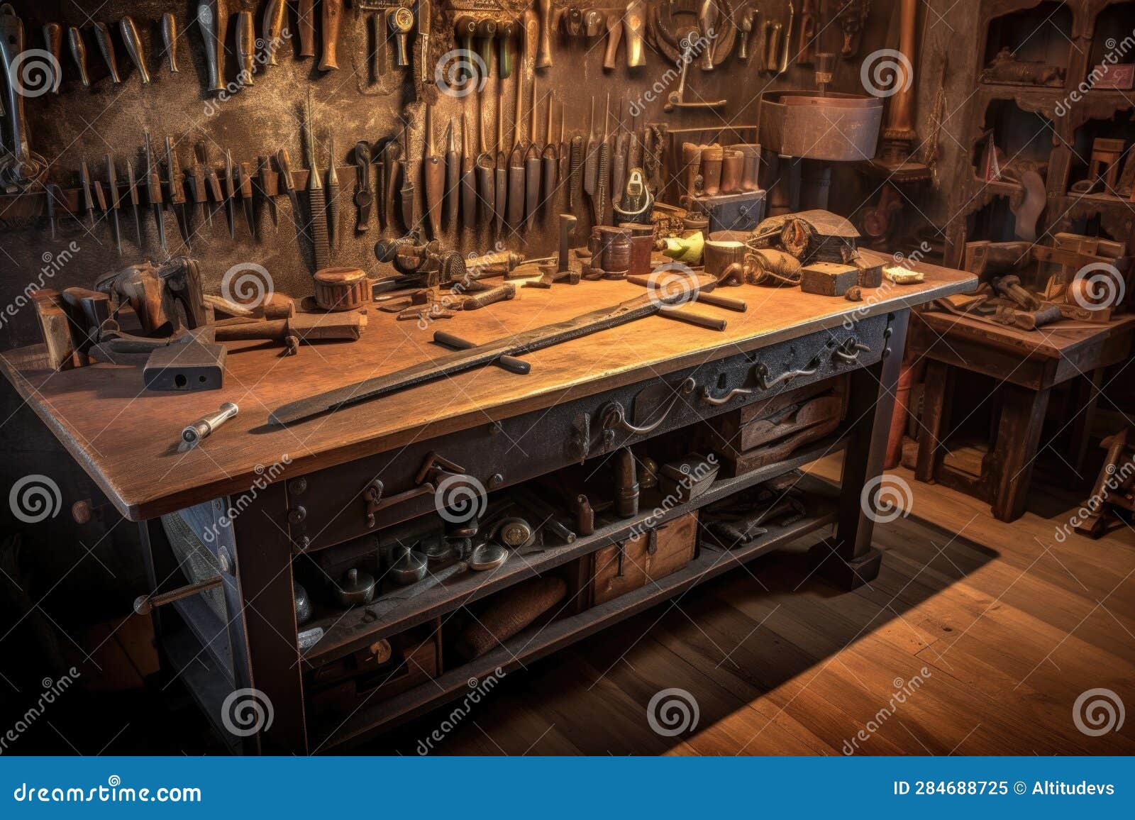 A Well-organized Bladesmith Workbench Stock Illustration - Illustration ...