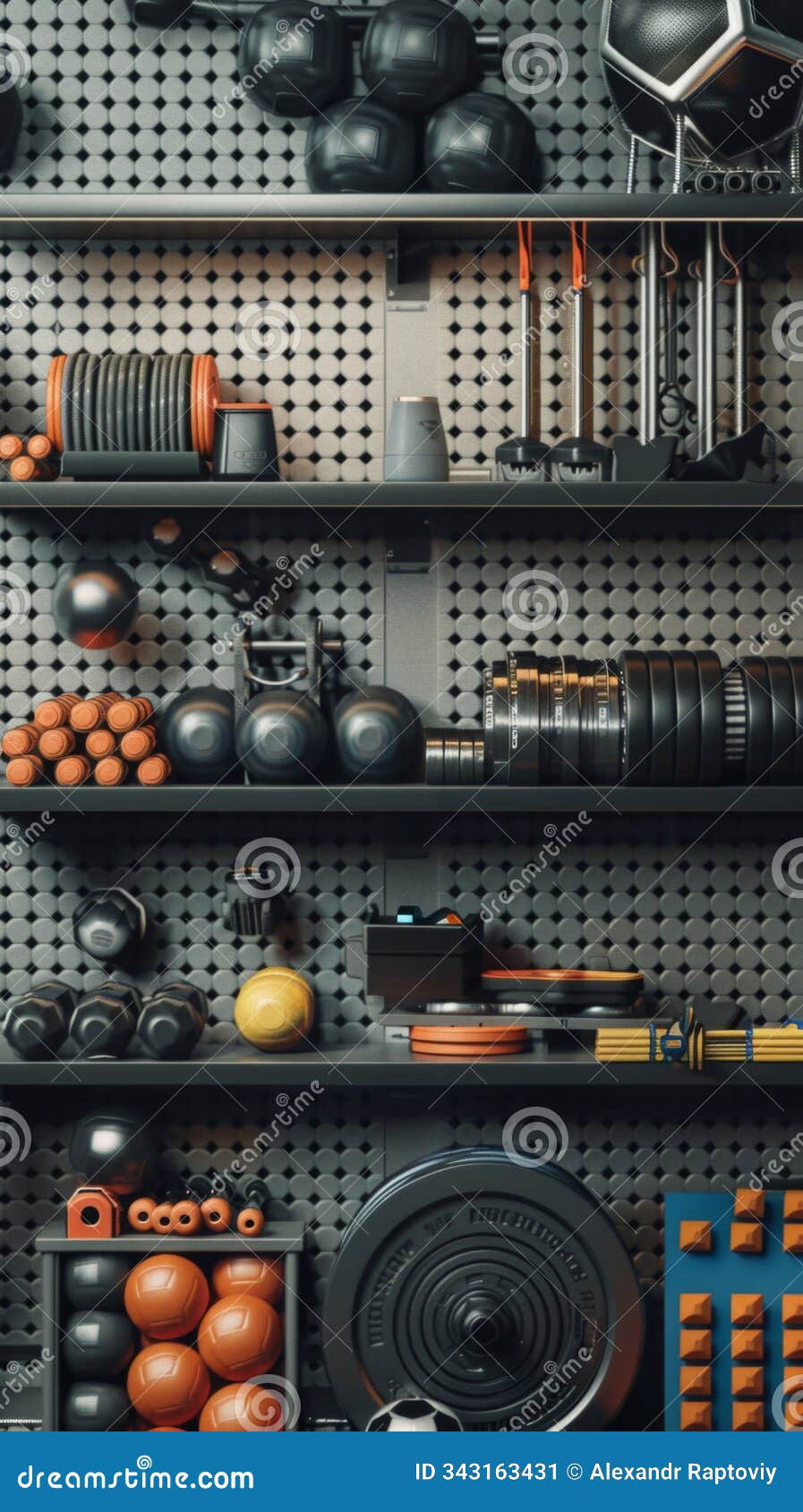 A Well-organized Gym Storage Area Filled with Various Workout Equipment ...