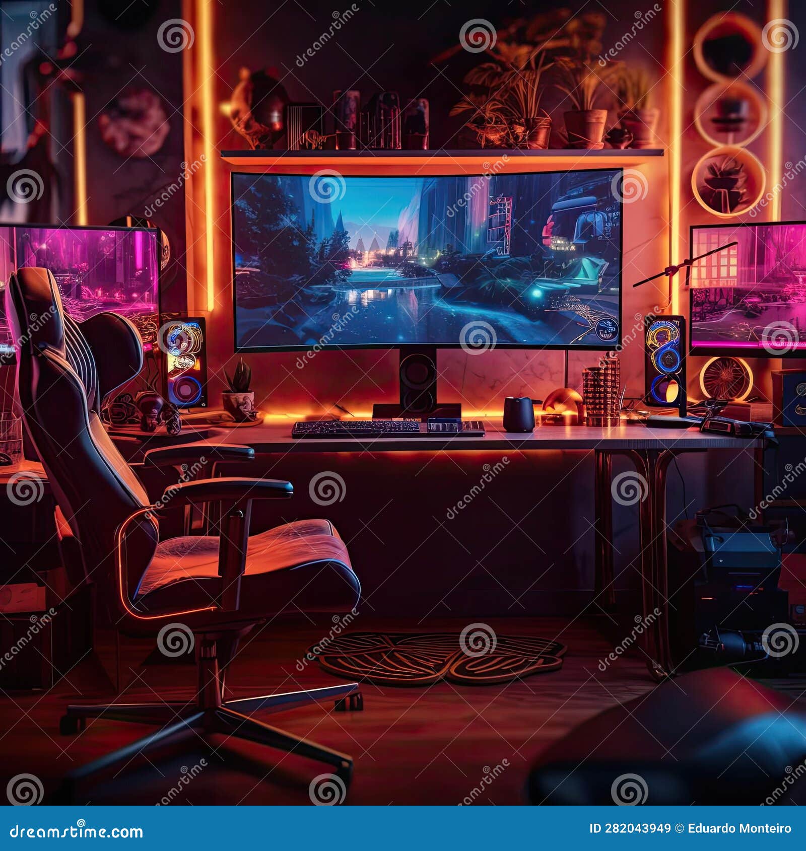 A Well-organized and Well-lit Gaming Computer Setup with Multiple ...