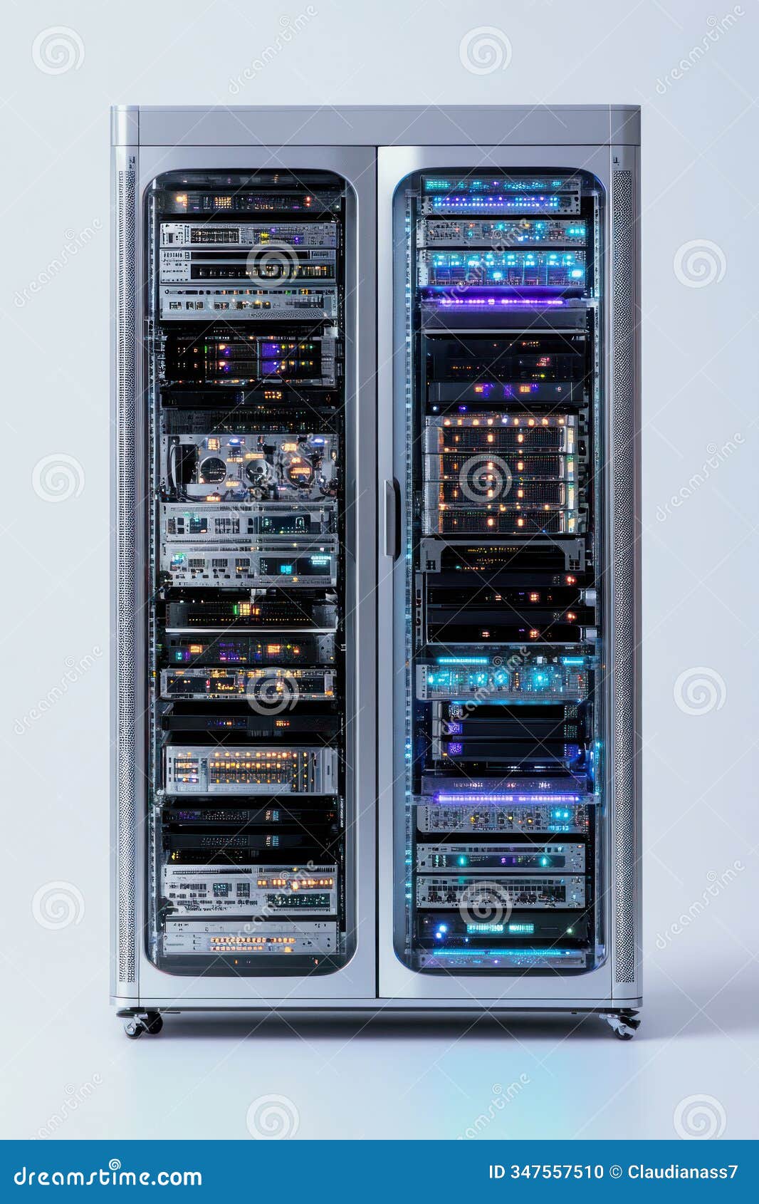 Server Rack Filled with Multiple Server Units and Glowing Indicators in ...