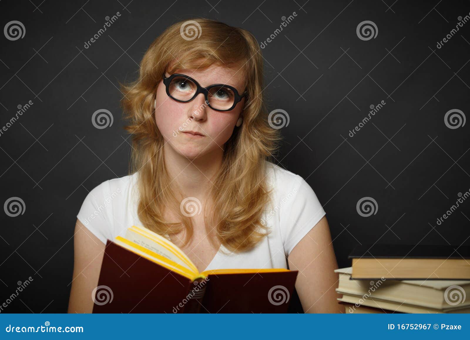 Well-read Woman Looks through Spectacles Stock Image - Image of face ...