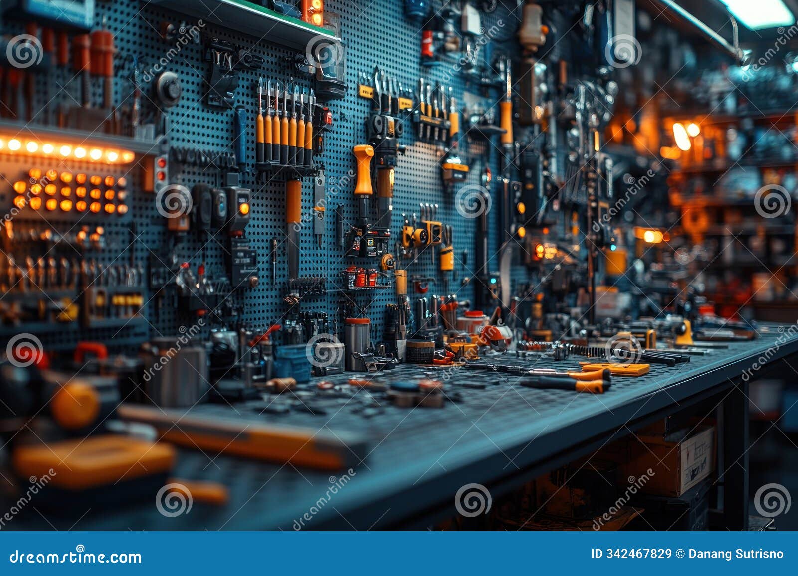 A Well-stocked Workbench with Various Tools and Equipment Hanging on ...