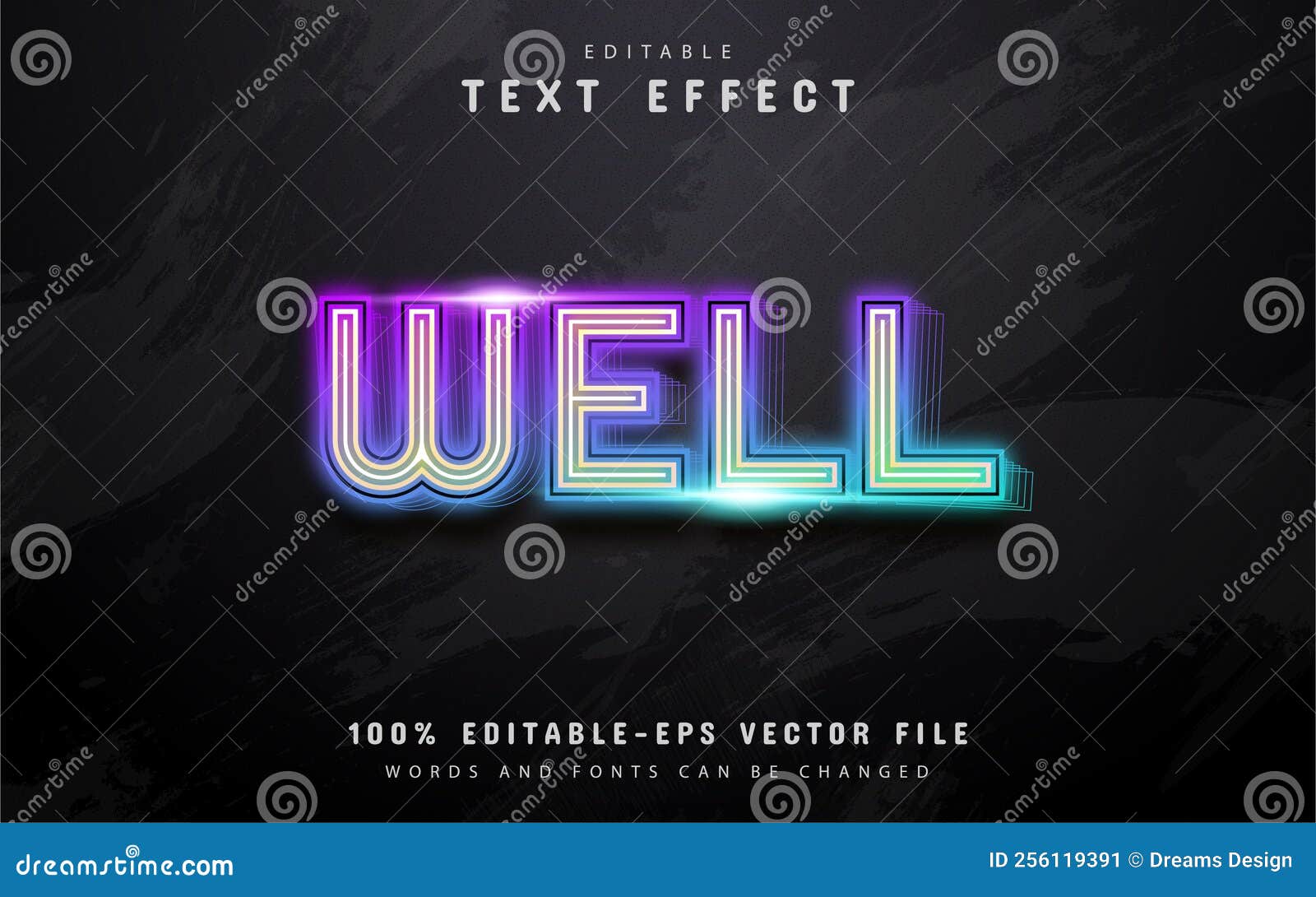 Well Text, Neon Style Text Effect Stock Vector - Illustration of bright ...