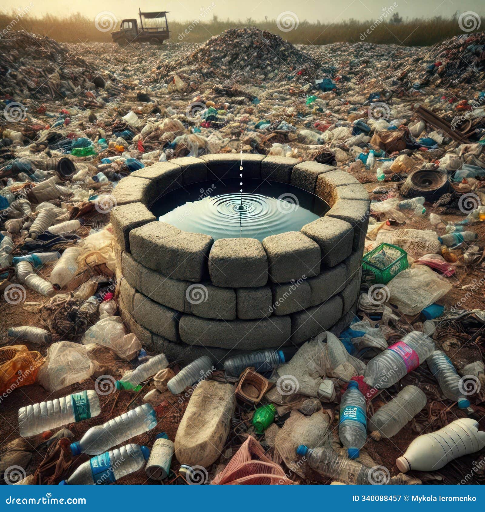 A Well with Water among Heaps of Garbage. Stock Image - Image of ...
