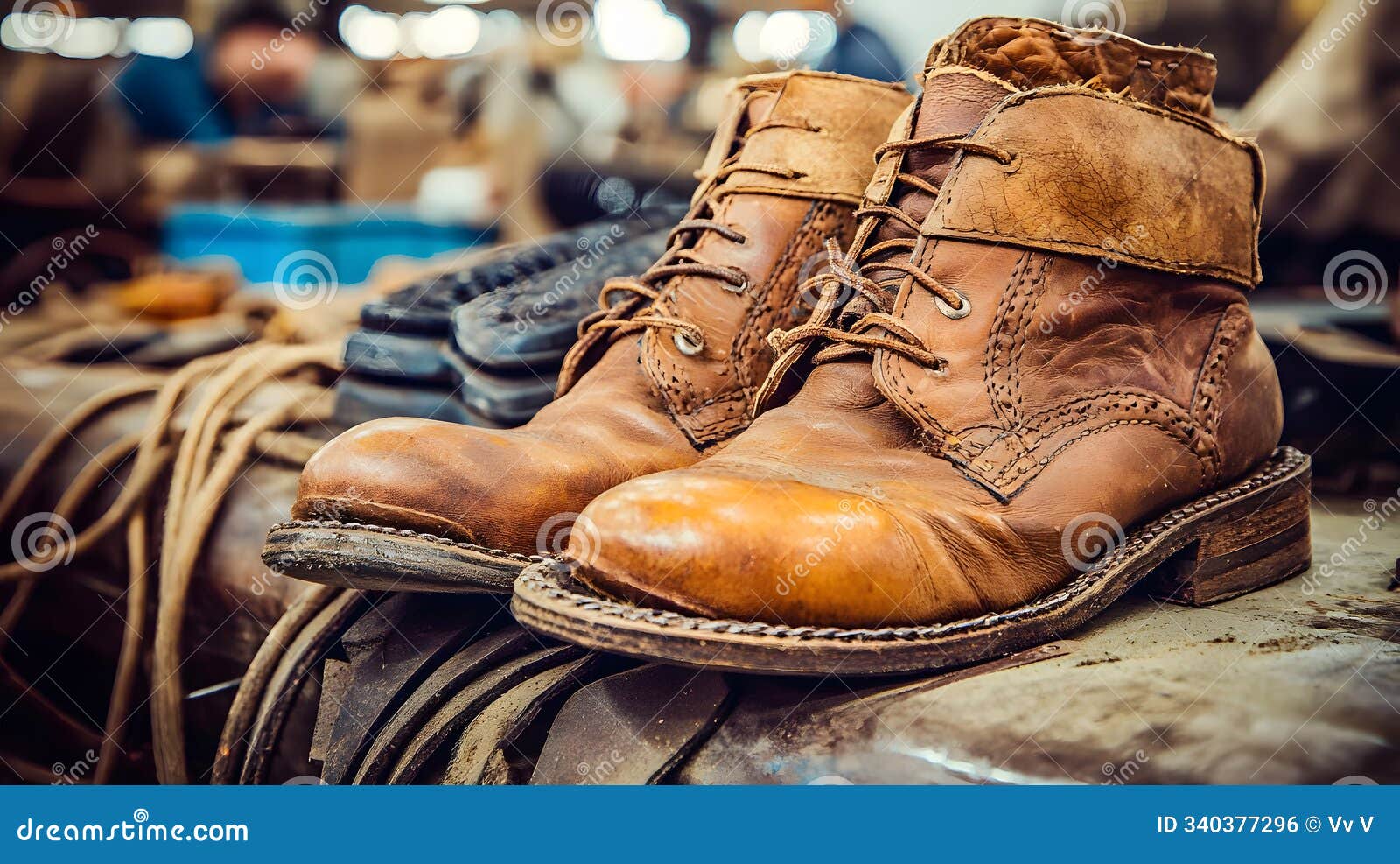 Well-worn Brown Leather Boots on a Workbench Stock Photo - Image of durable, craftsmanship ...