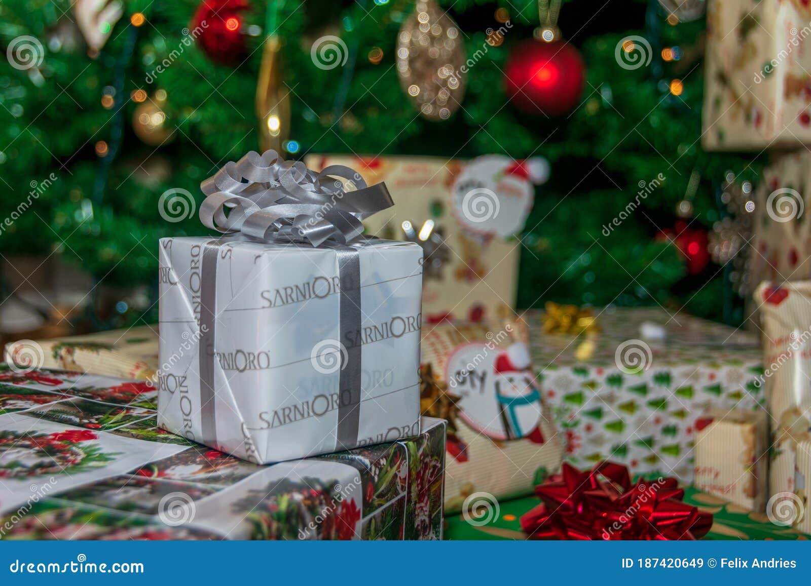 A Well Wrap Christmas Present Placed Beneath the Christmas Tree Stock ...