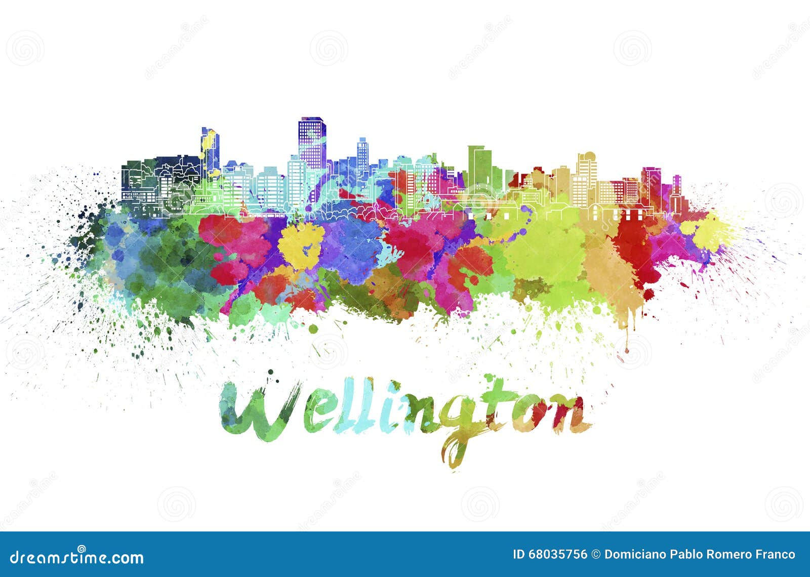 Wellington Skyline in Watercolor Stock Illustration - Illustration of ...
