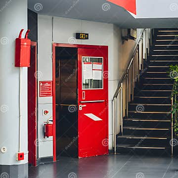 Emergency Fire Exit with Staircase and Safety Equipment Stock Photo ...