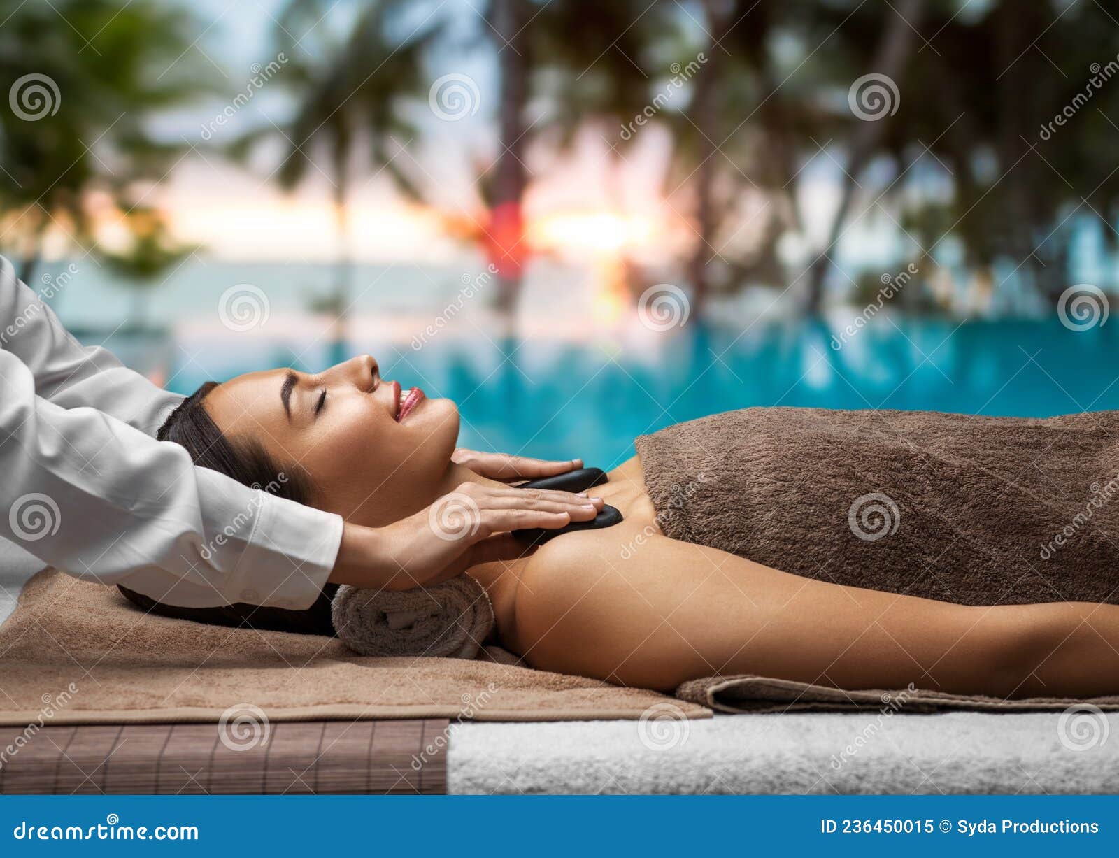 Beautiful Woman Having Hot Stone Massage At Spa Stock Image Image Of