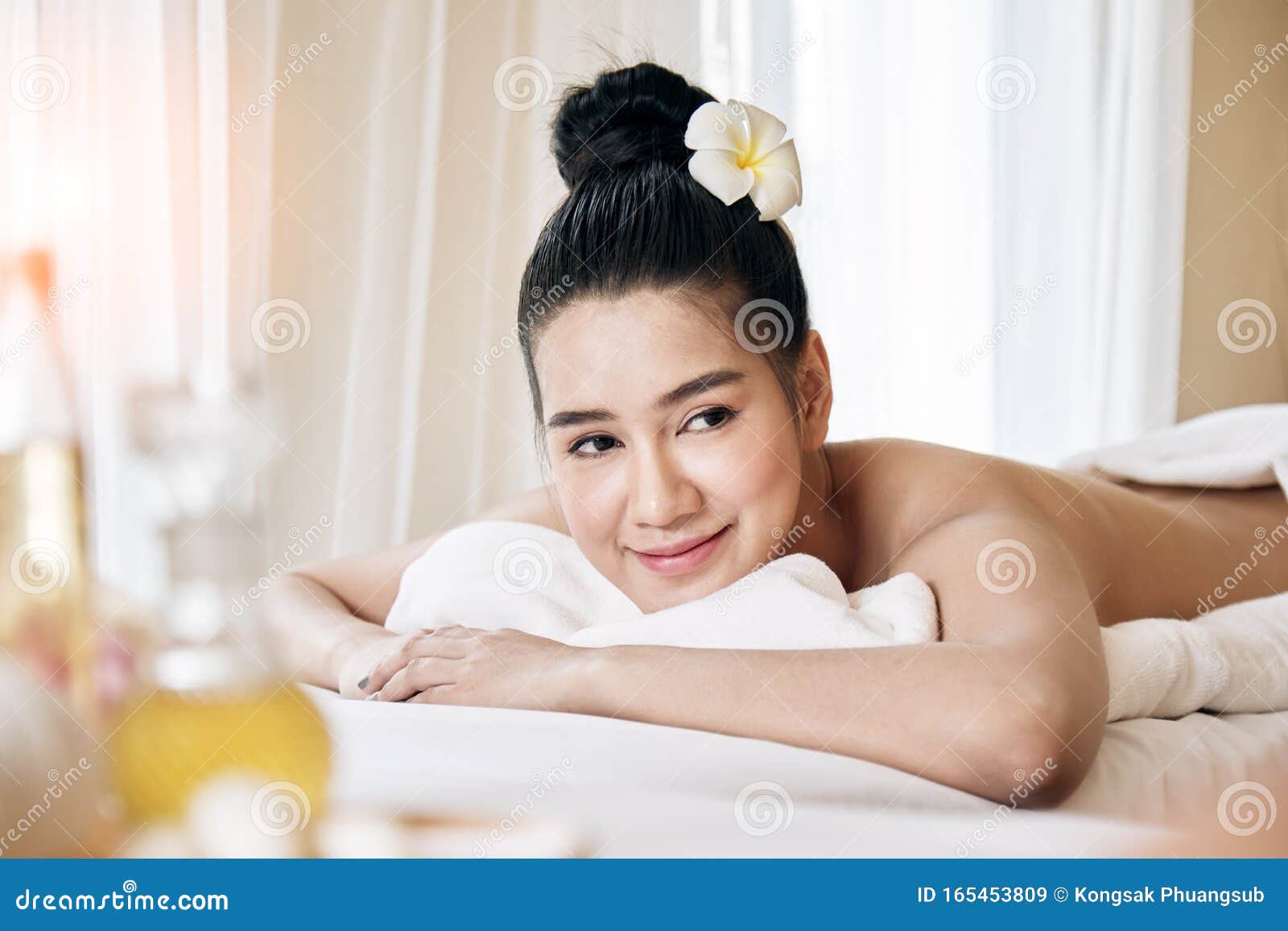 Wellness Beauty And Relaxation Concept Young Asian Woman Lying At Spa