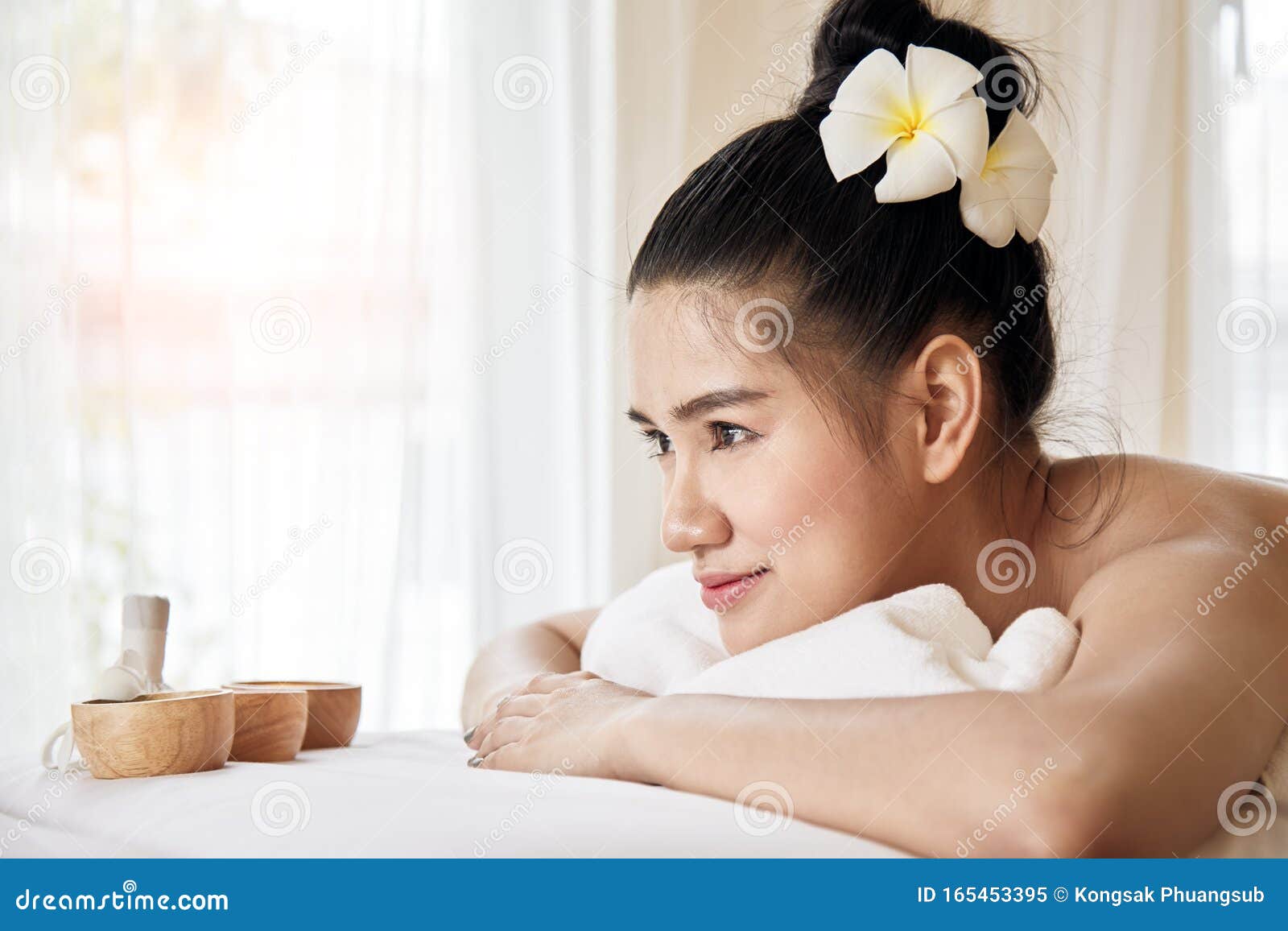 Wellness Beauty And Relaxation Concept Young Asian Woman Lying At Spa