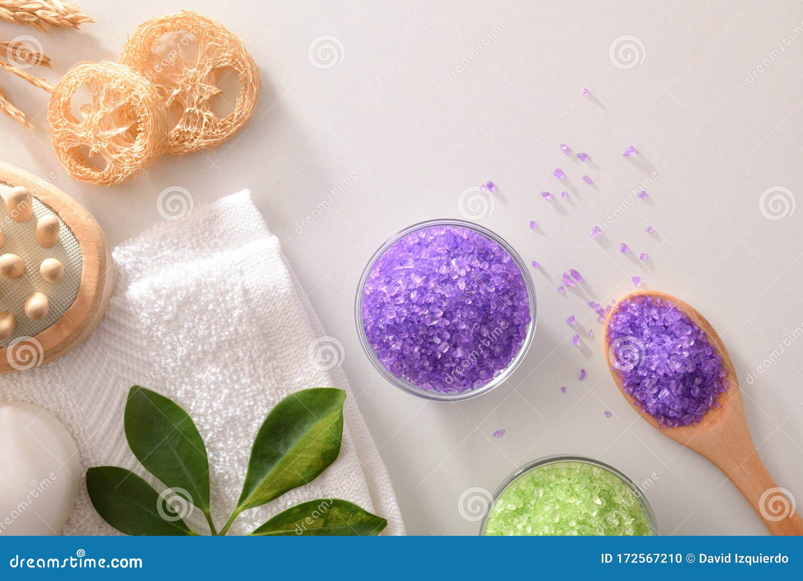 Wellness Care and Massage Products on White Table Top View Stock Photo ...