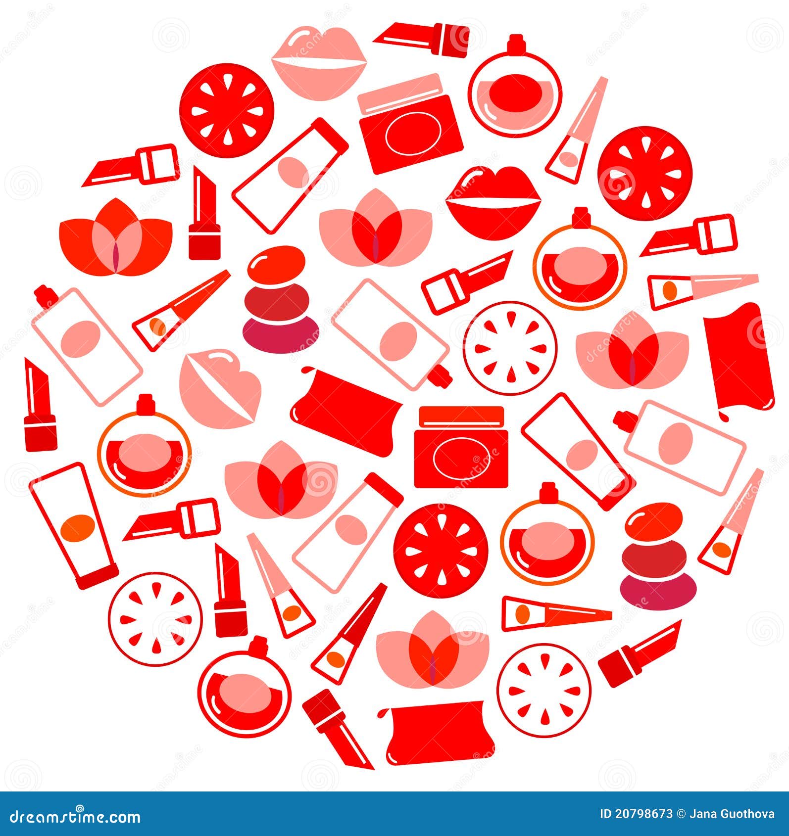 Wellness and Cosmetics Icons Circle - White, Red. Stock Vector ...