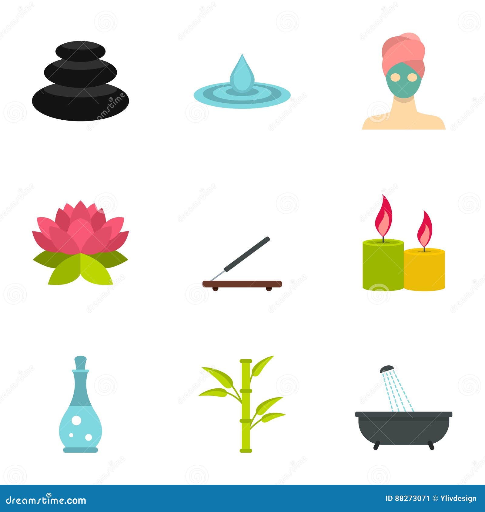 Wellness Elements Icons Set, Flat Style Stock Vector - Illustration of ...