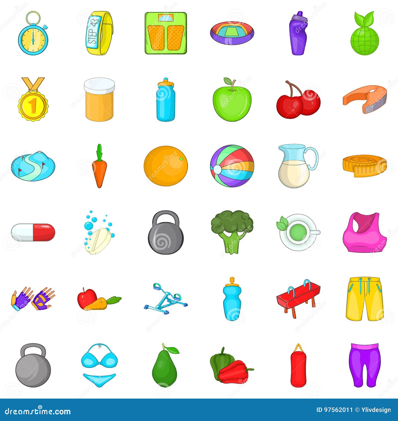 Wellness Icons Set, Cartoon Style Stock Vector - Illustration of ...