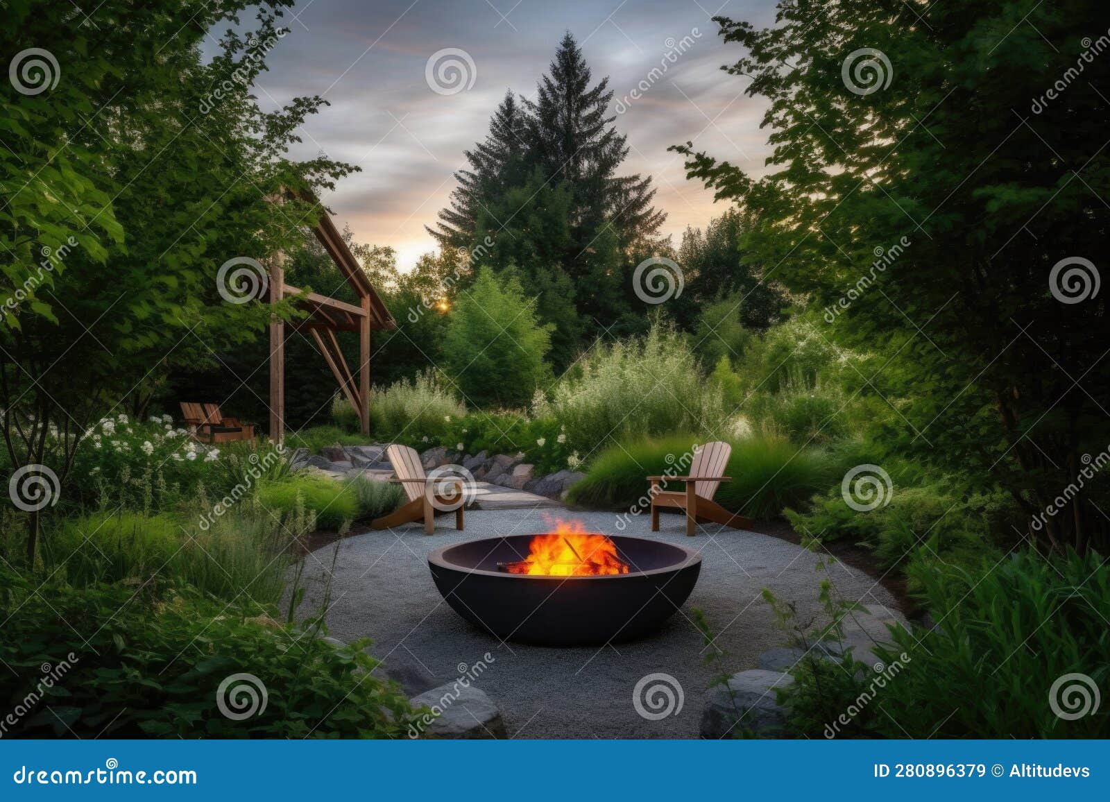 Fire Lit Retreat Outdoor Living With Fire Pits. Generative AI Stock ...