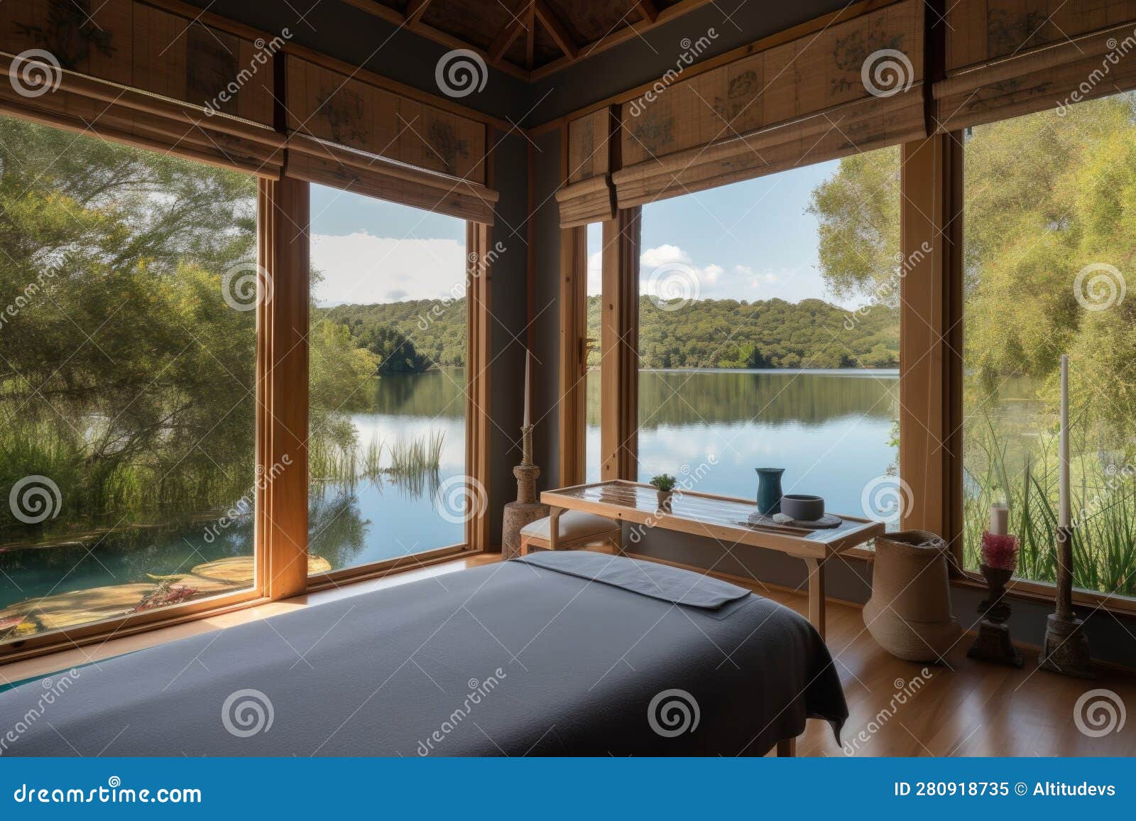Wellness Retreat with View of Tranquil Lake Stock Image - Image of ...