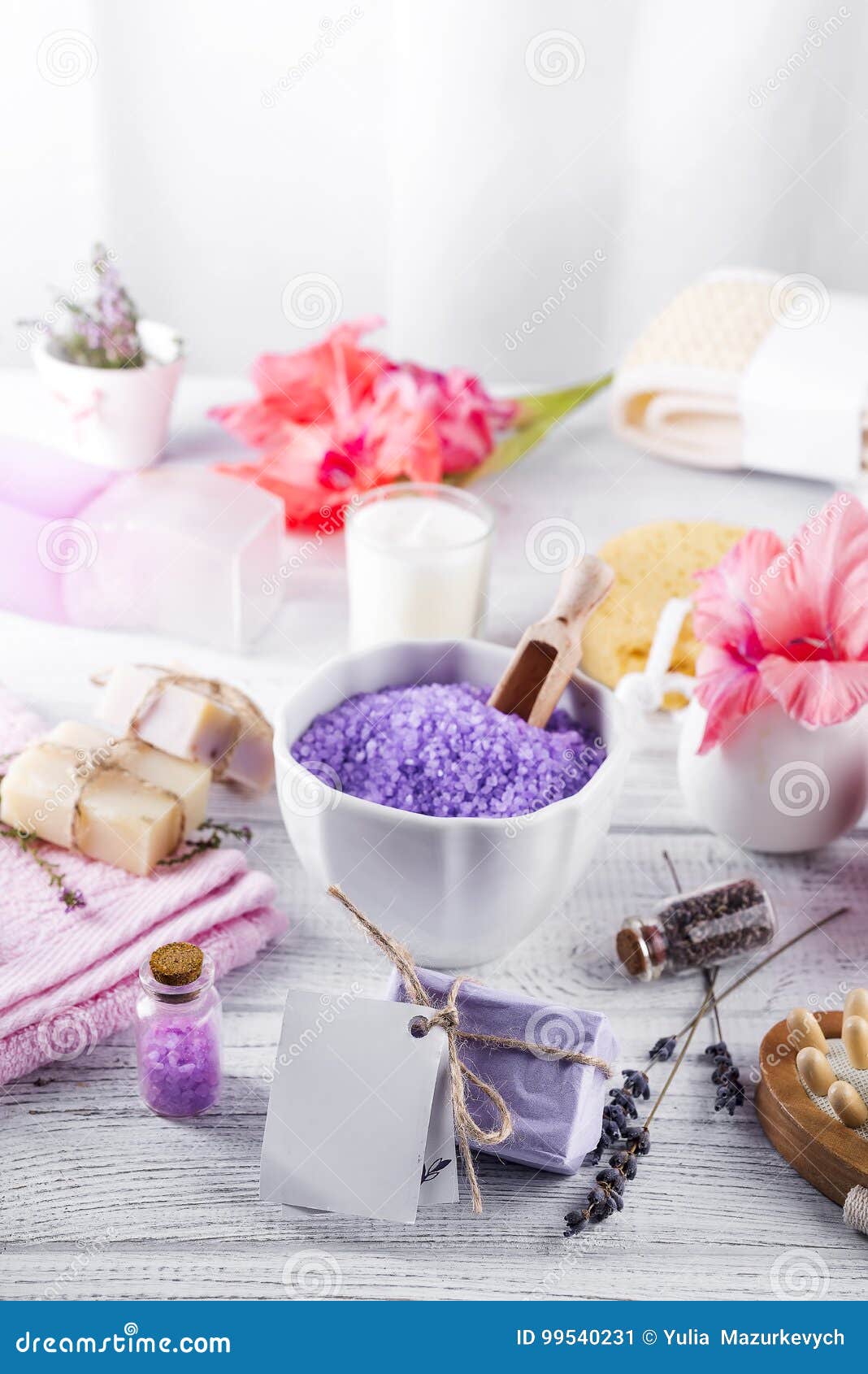 Wellness Setting Sea Salt In Bowl Towels Stock Image Image Of Body