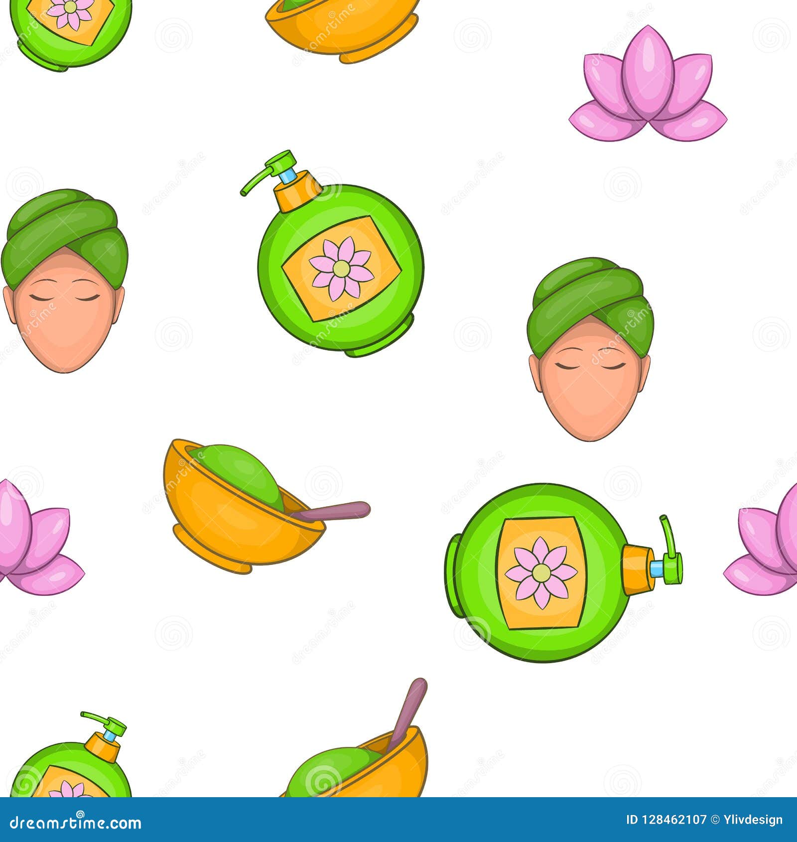 Wellness and Spa Pattern, Cartoon Style Stock Illustration ...