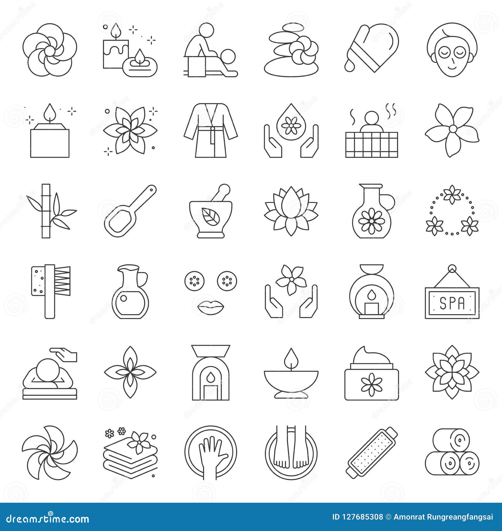 Wellness Spa and Sauna Elements, Thin Line Design Icon Stock Vector ...
