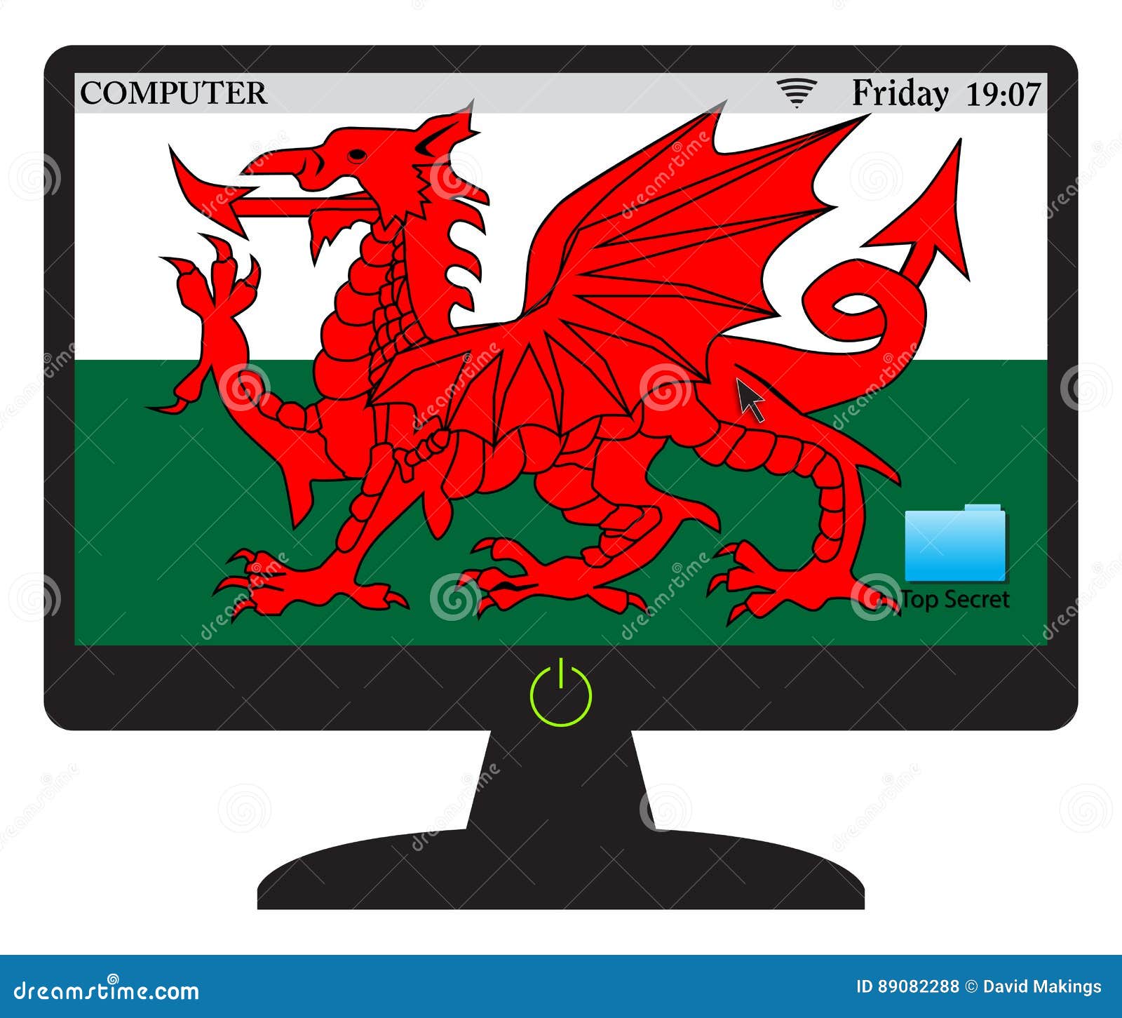 Welsh Computer Screen with on Button Stock Illustration - Illustration ...