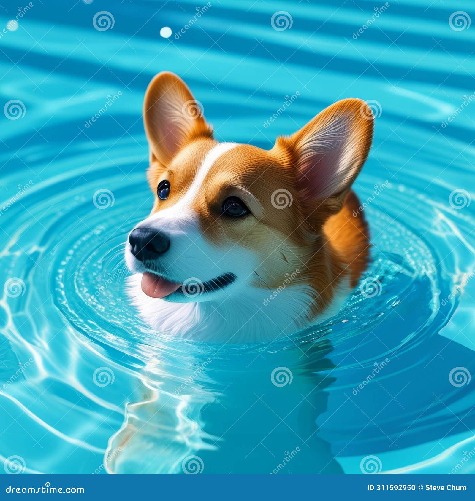 Welsh Corgi Dog Swimming in the Swimming Pool. 3d Rendering Stock ...