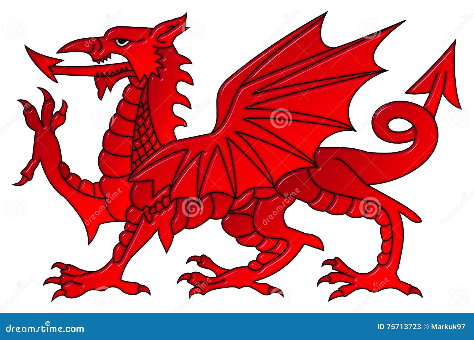 Welsh Dragon with a Bevel Effect Stock Image - Illustration of white ...