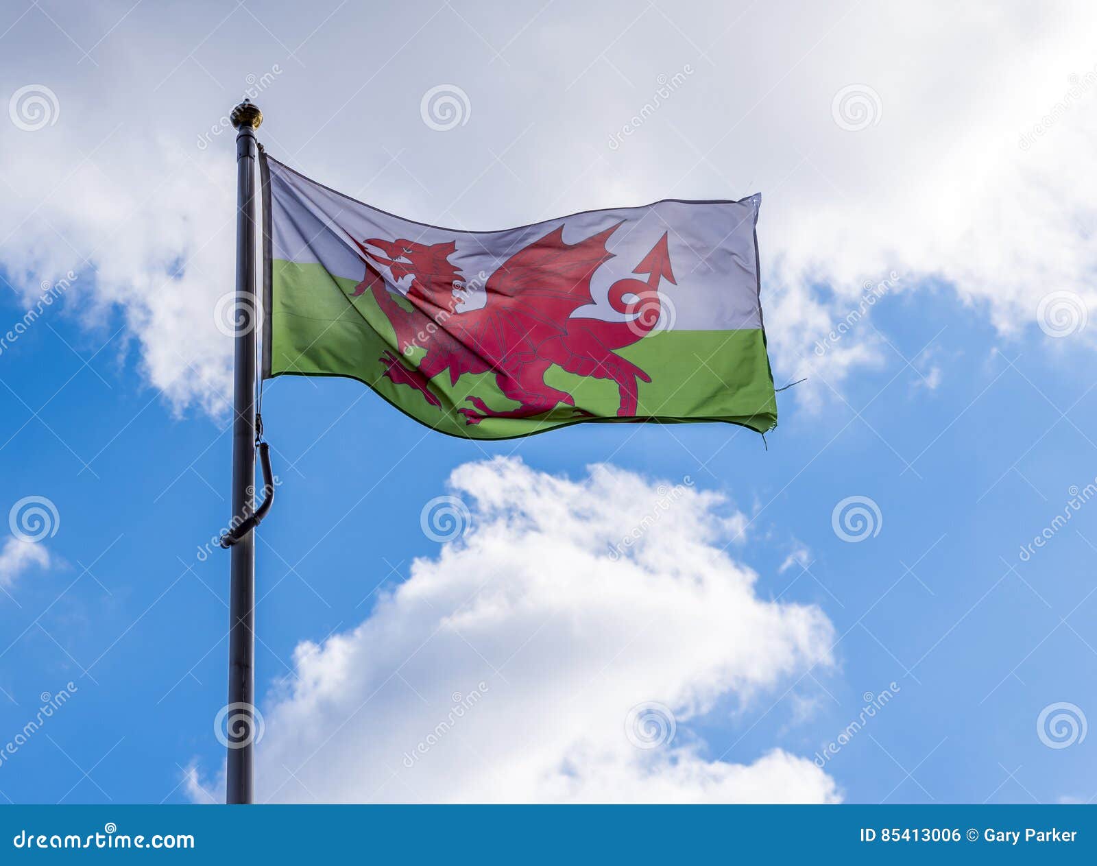The Welsh Flag, Flying in the Sky Stock Photo - Image of rugby ...
