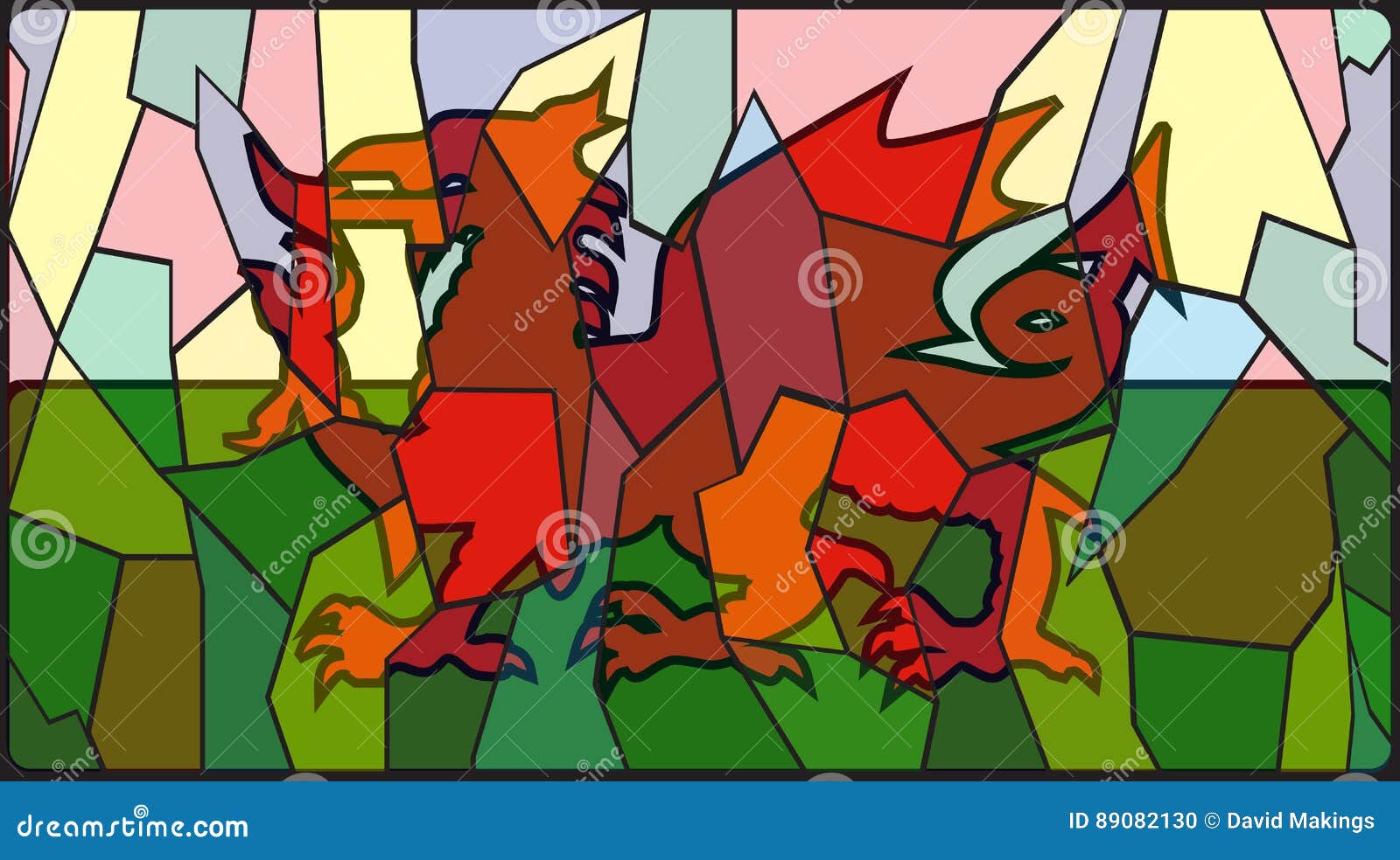 Welsh Flag Stained Glass Window Stock Illustration - Illustration of ...