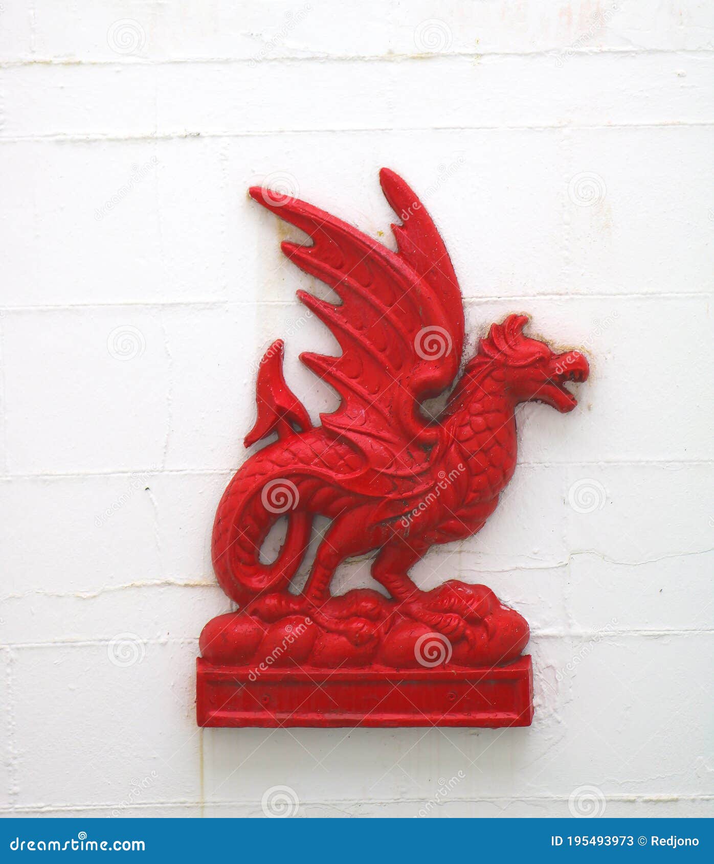 Welsh Red Dragon Plaque Contrasting on Bright White Wall Background ...