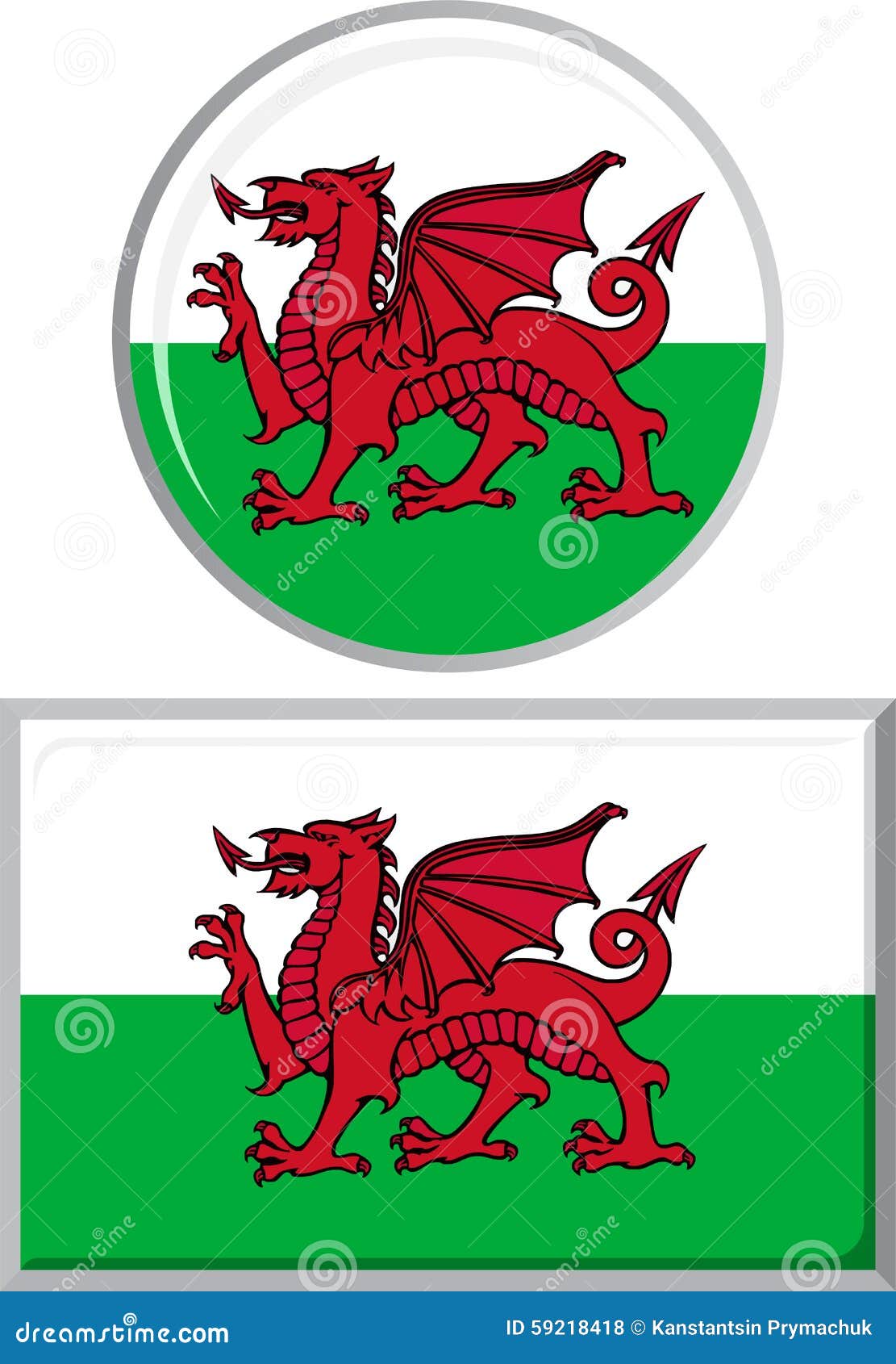Welsh Round and Square Icon Flag. Vector Stock Vector - Illustration of ...