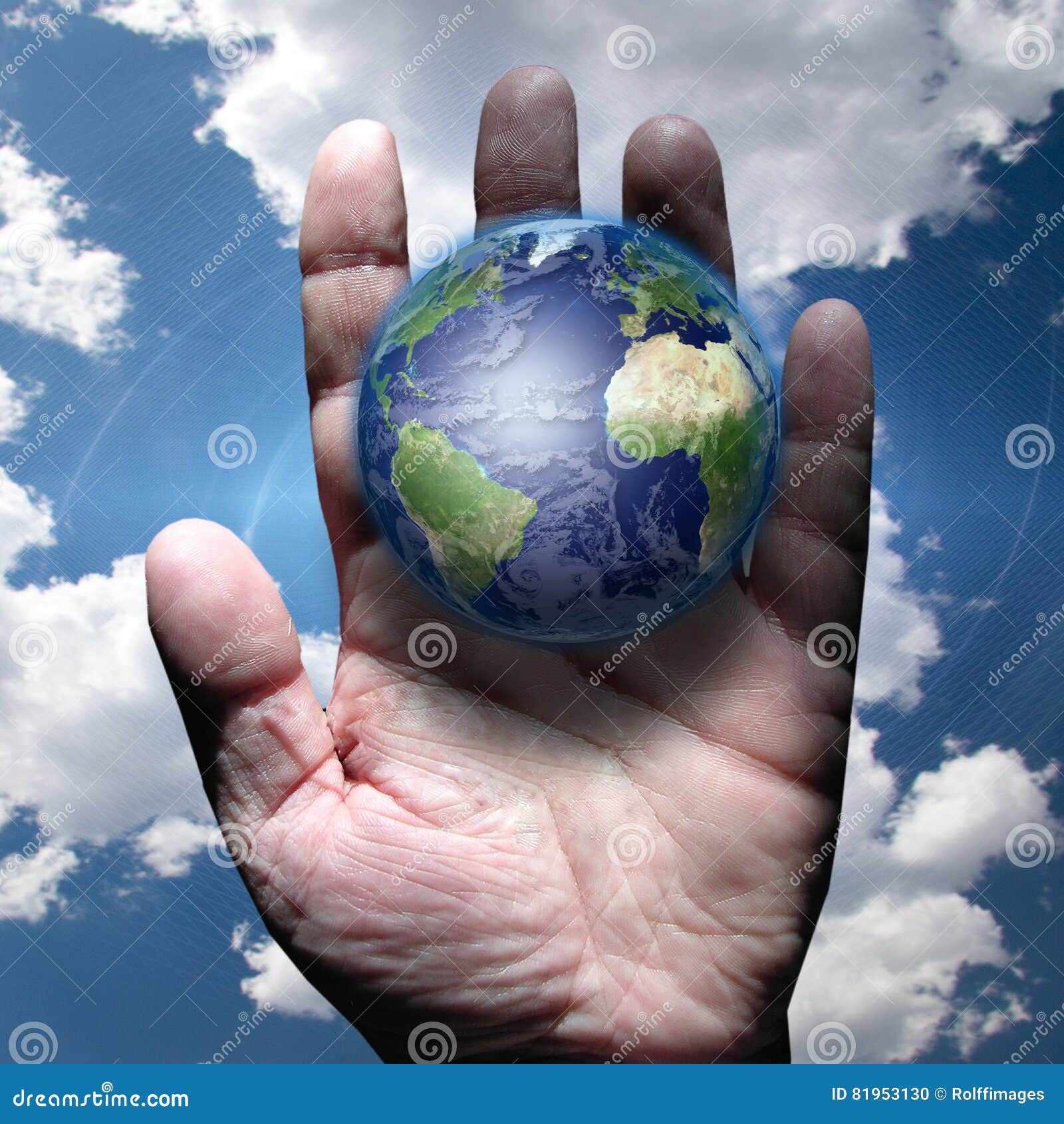 Welt und menschliche Hand stock abbildung. Illustration von hintergrund ...