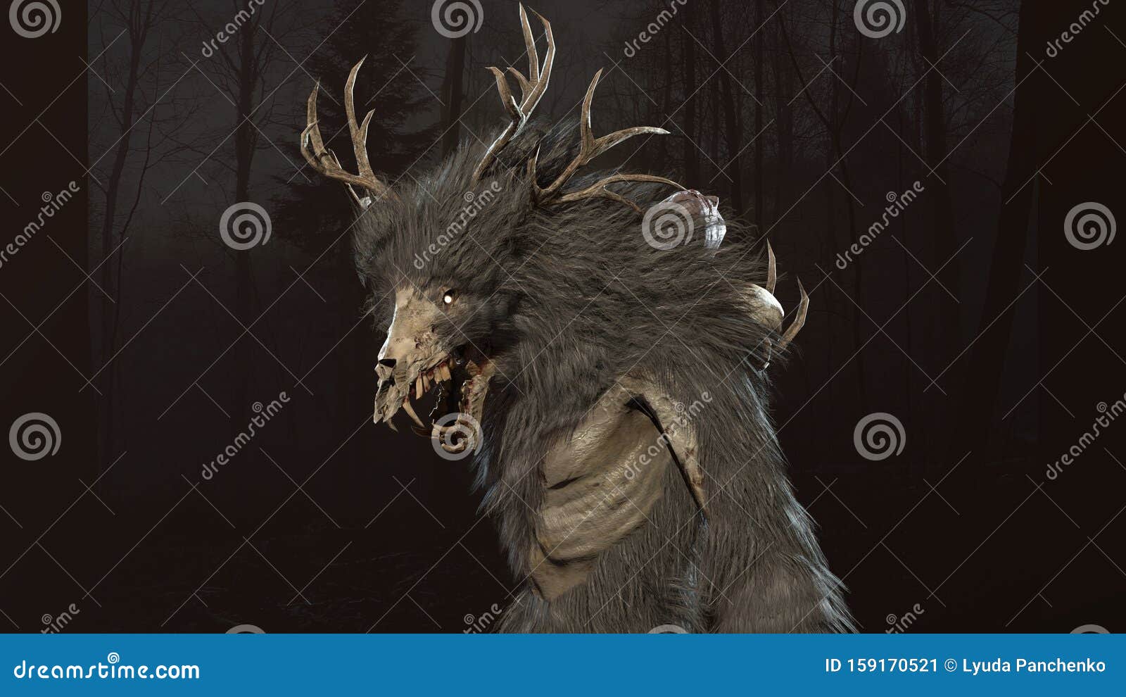 Wendigo Mythical Monster 3d Render Stock Illustration - Illustration of ...