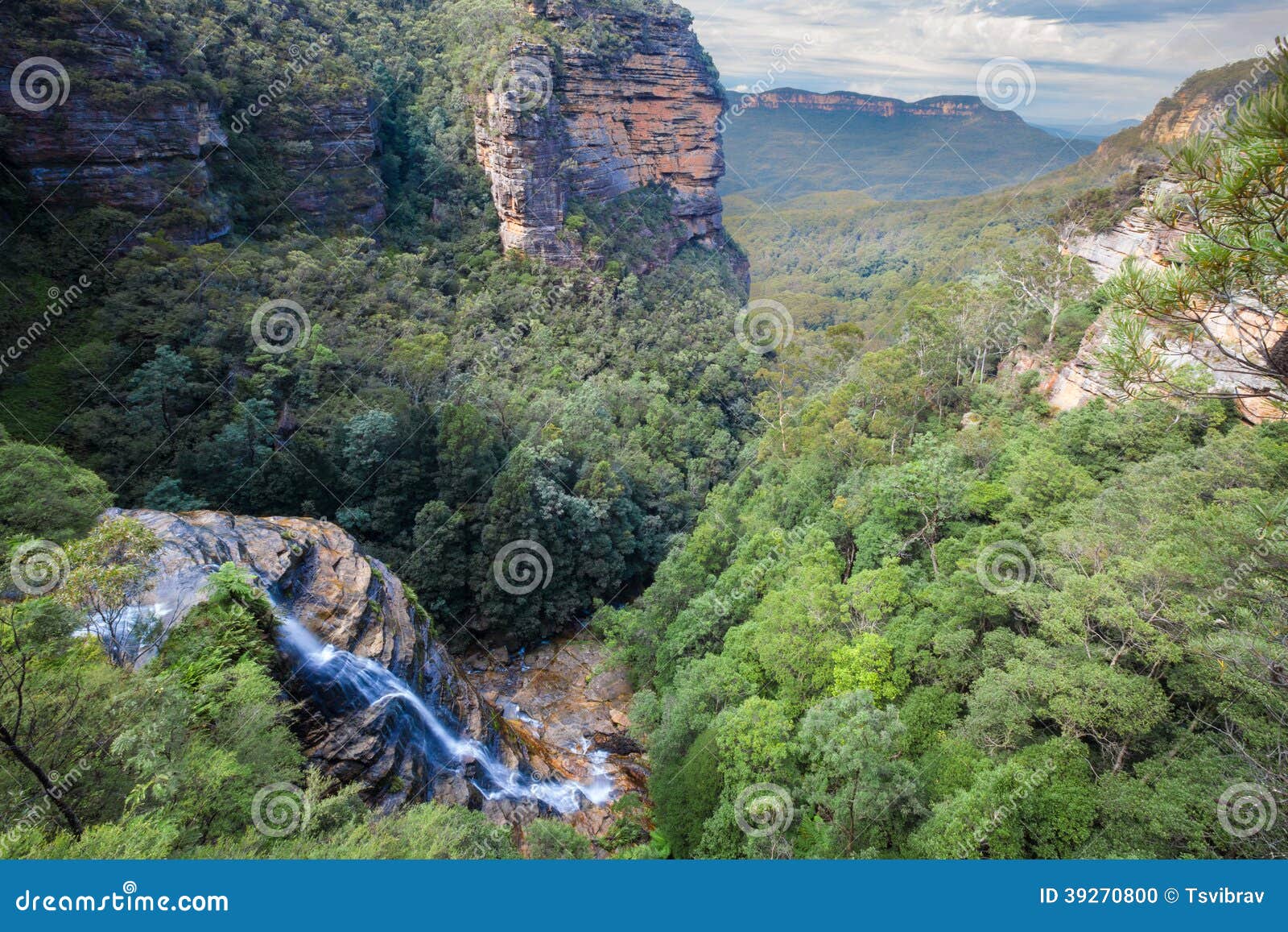 Blue Mountains In Sydney, Australia. Cloudy Blue Sky And Shadows. Three ...